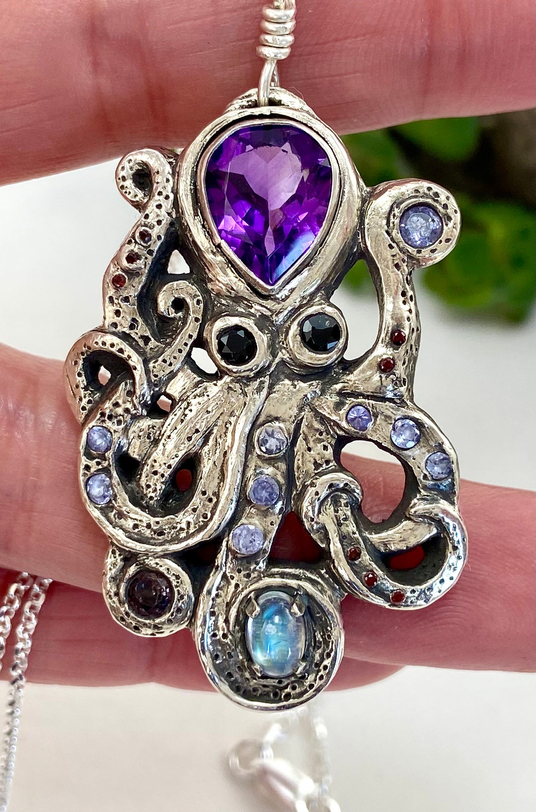 Octopus With Amethyst, Moonstone, Tanzanite, Purple Spinel, Sapphire ...