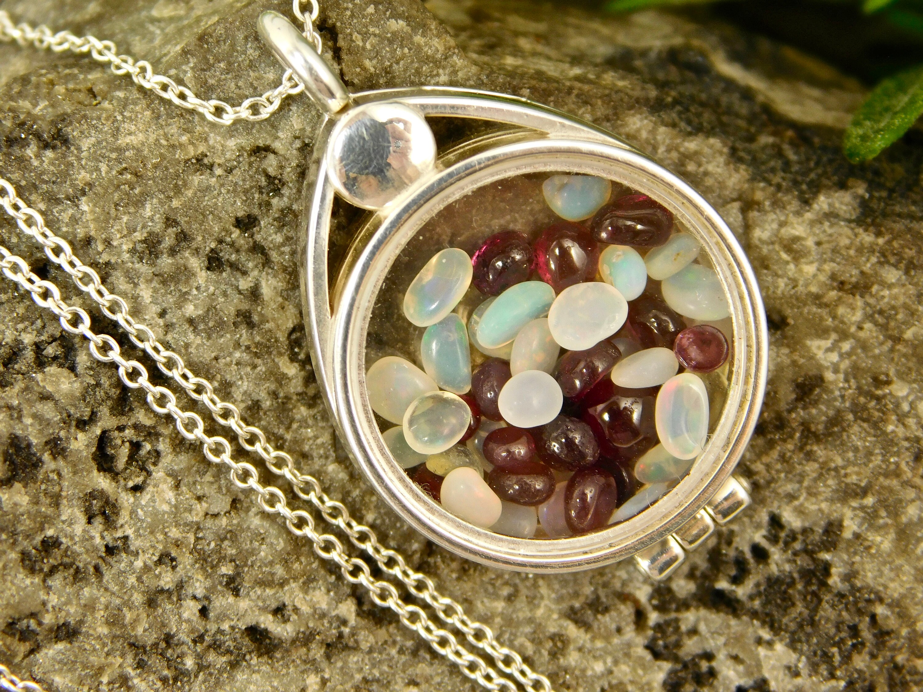 Ethiopian Opal Garnet in a Sterling Silver Floating Locket | Etsy
