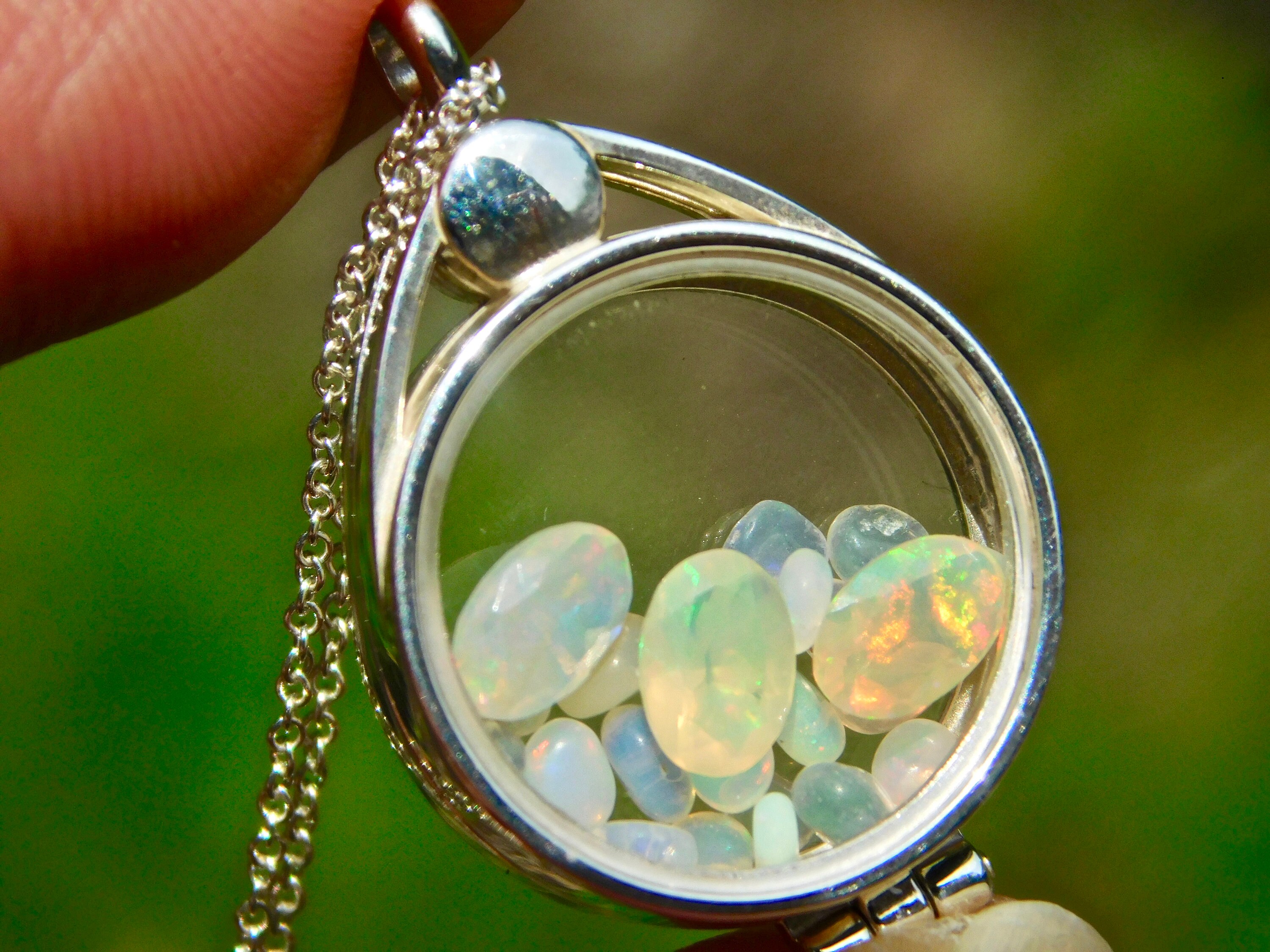 Ethiopian Opal Sterling Silver Floating Locket on Silver Chain | Etsy