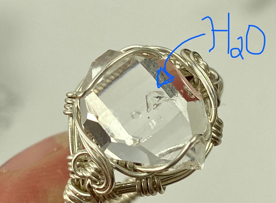 Herkimer Diamond Size 8 1/2 Ring H20 Water Inclusion Natural A+ Grade ...
