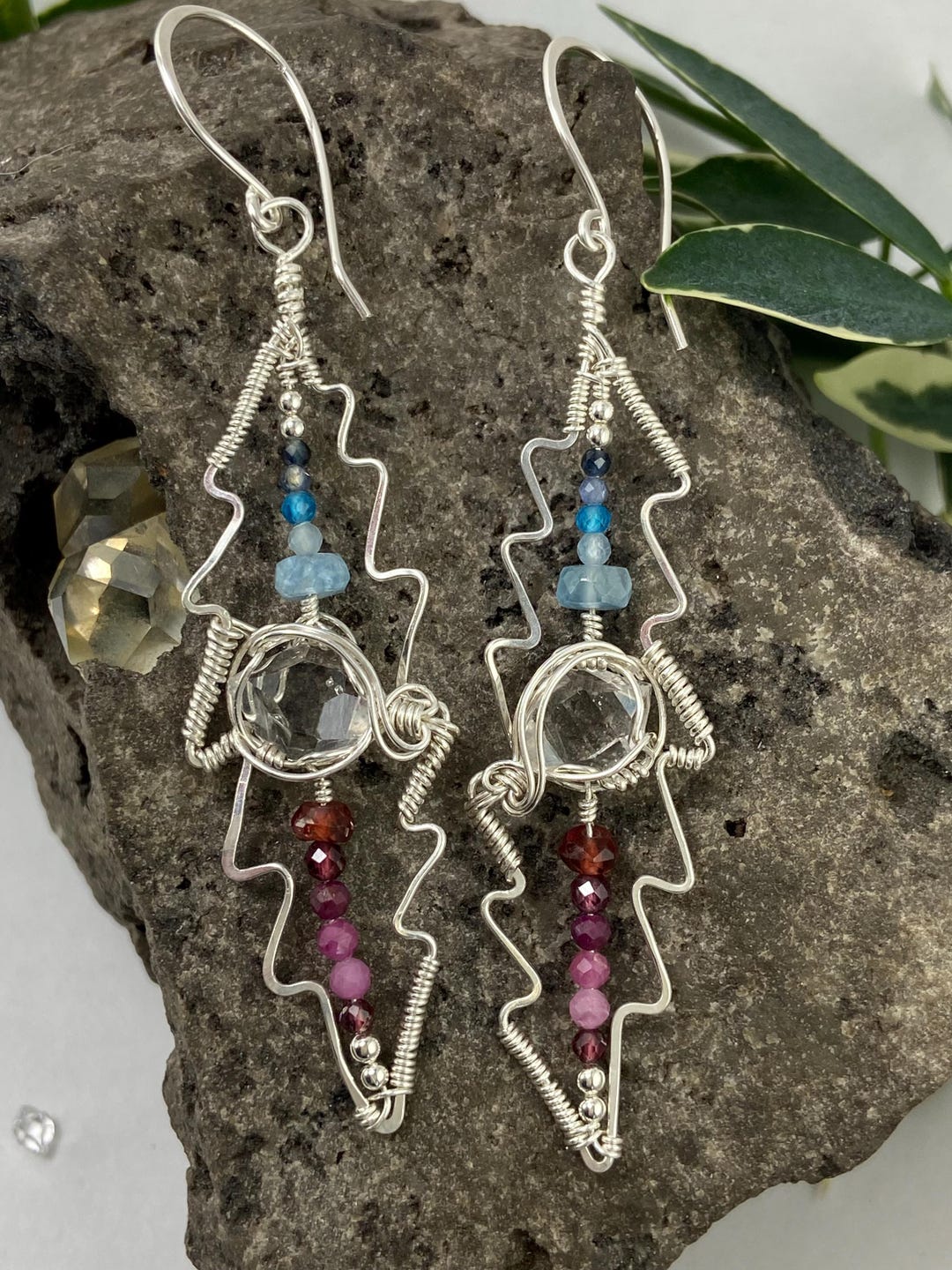 13 Pt Lightning Bolt Sterling Silver Handmade Wire Wrapped Earrings ...