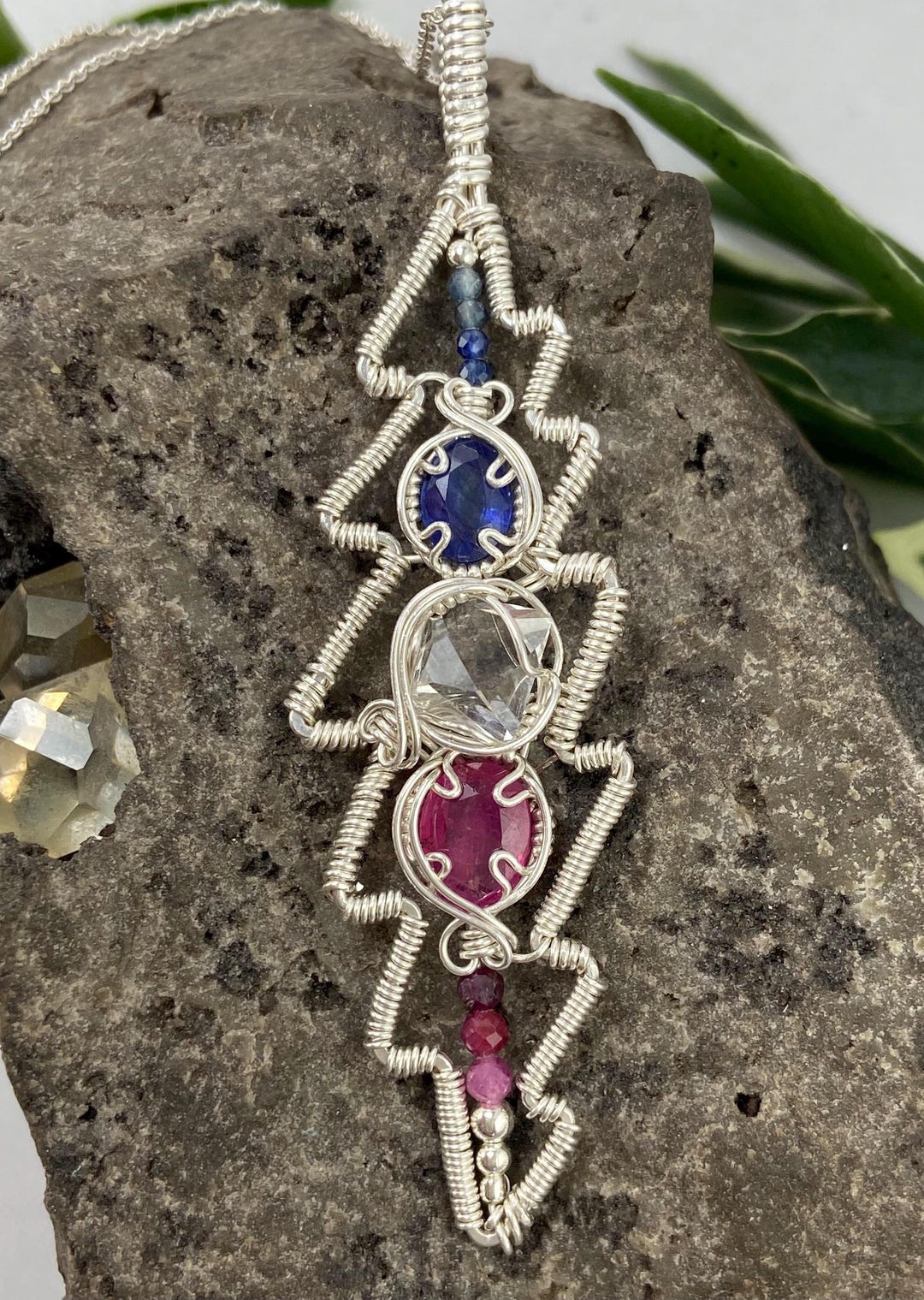 Grateful Dead Inspired Lightning Bolt Pendant With Natural Gemstones of ...