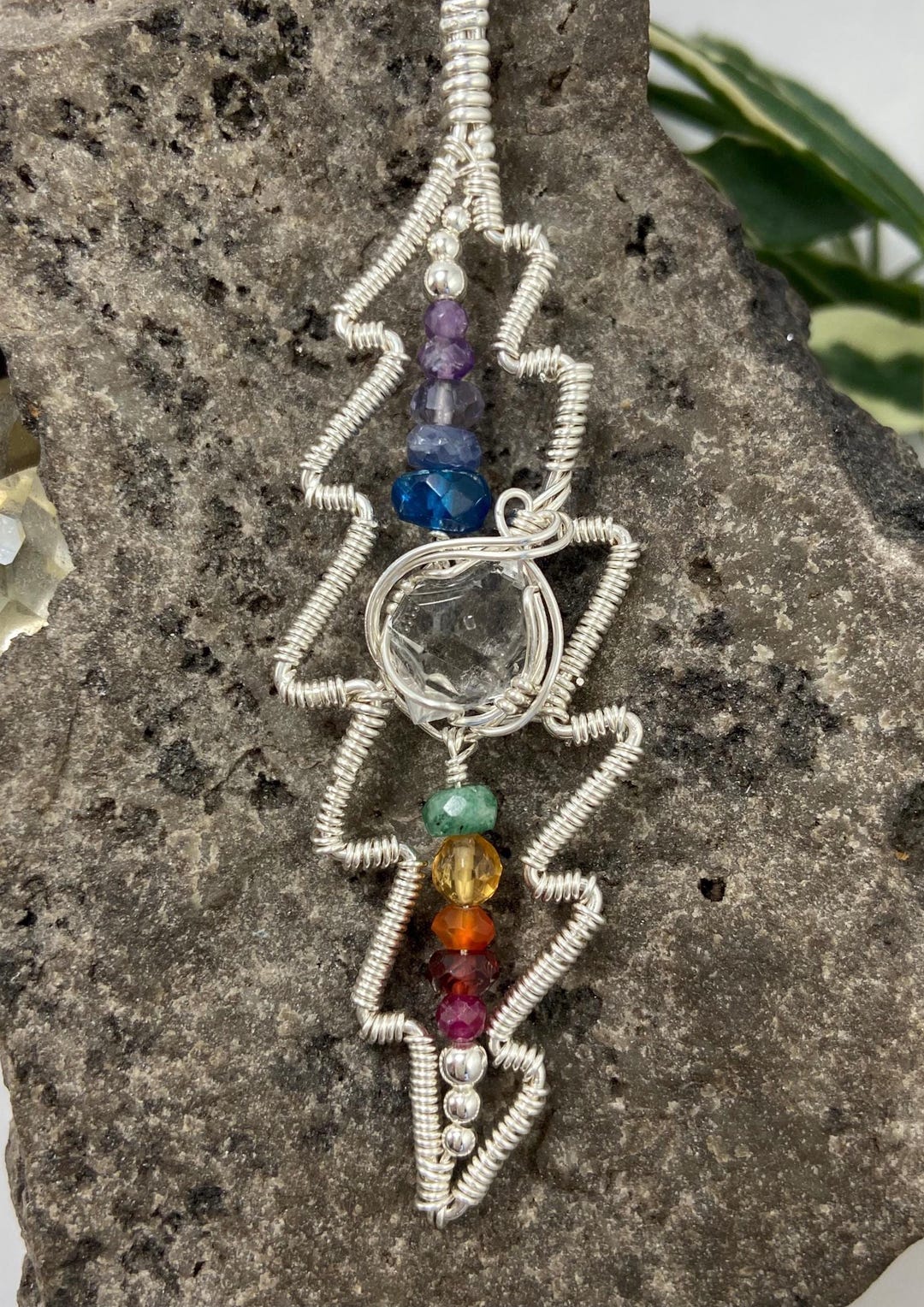Grateful Dead Inspired Lightning Bolt Pendant With Rainbow Chakra ...