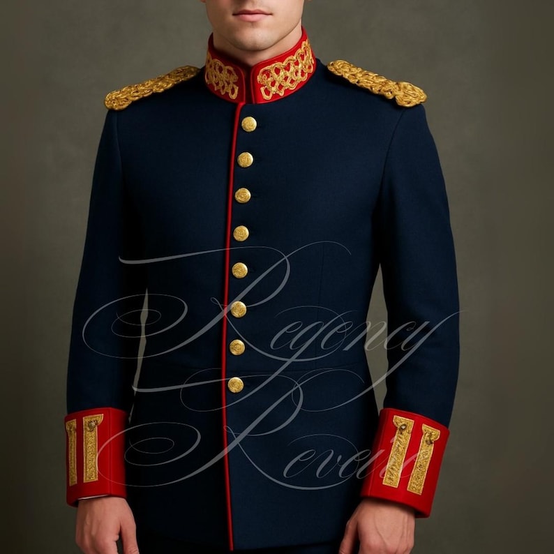 Custom Military Officer Jacket – Navy Wool Embroidered Regency Tunic ...
