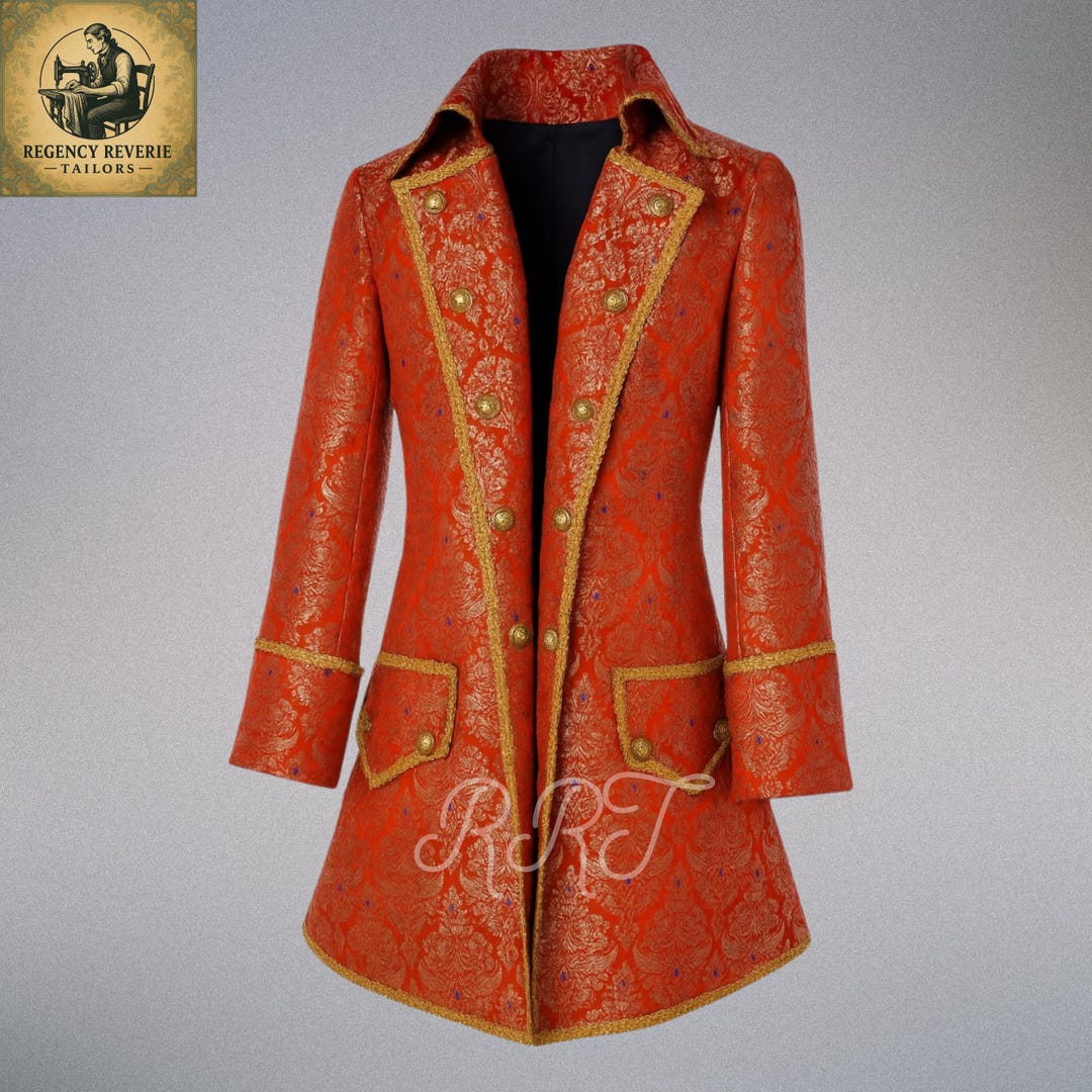Red Brocade Pirate Coat: Rococo Regency Tailcoat With Gold Trim - Etsy