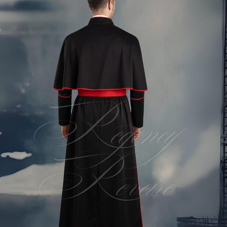 Black Catholic Priest Cassock: Red Trim Clergy Vestment With Free Red ...