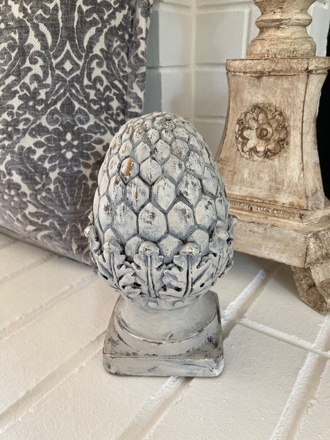 Vintage Gray Distressed Pineapple Finial Pineapple Statue Table Top ...