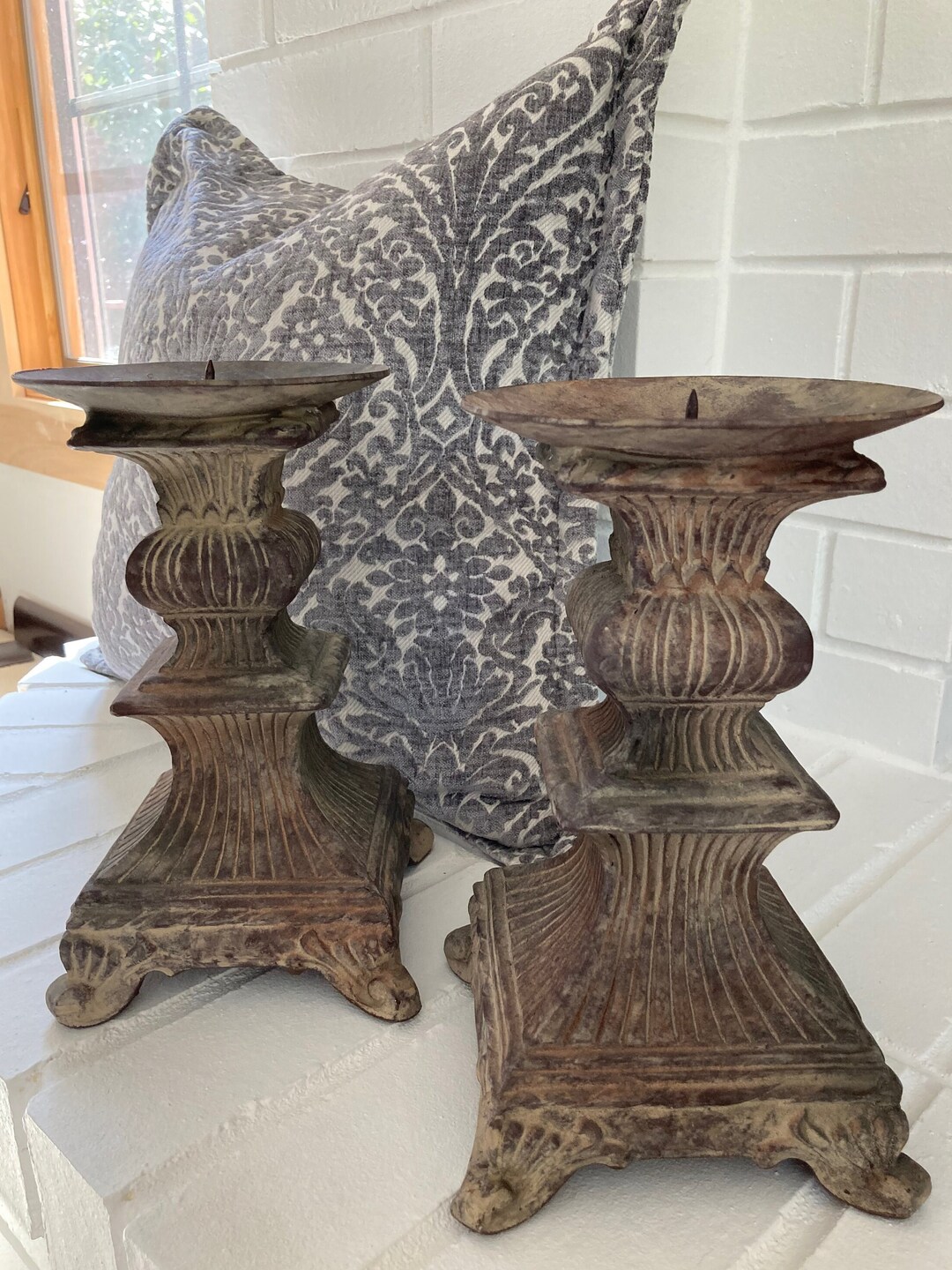 Set 2 Large Rare Vintage Rustic Farmhouse French Country Pillar Candle ...