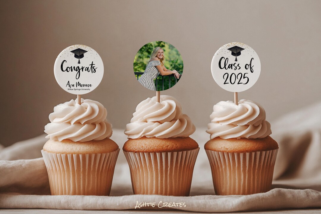 Editable Graduation Cupcake Toppers | Class of 2025 | Gold Silver ...