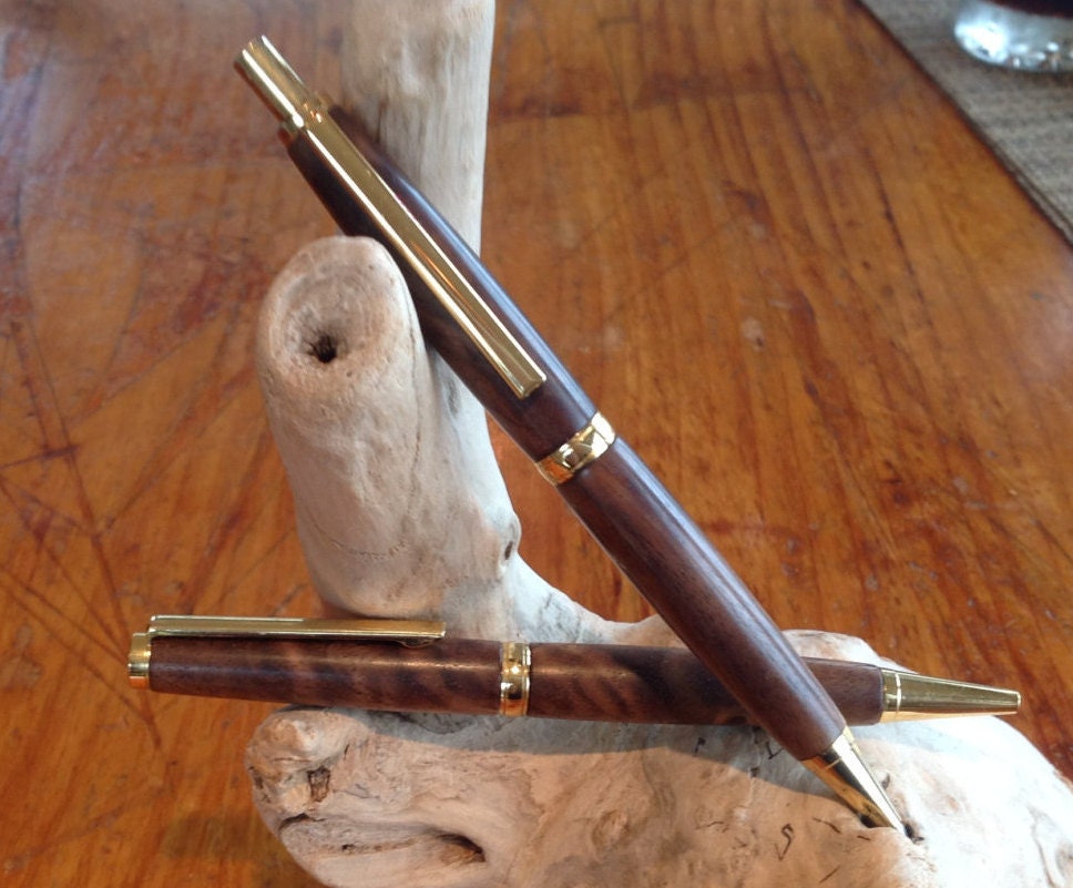 Black Walnut Gold Trim Line Custom Pen and Pencil Set (#820AB)