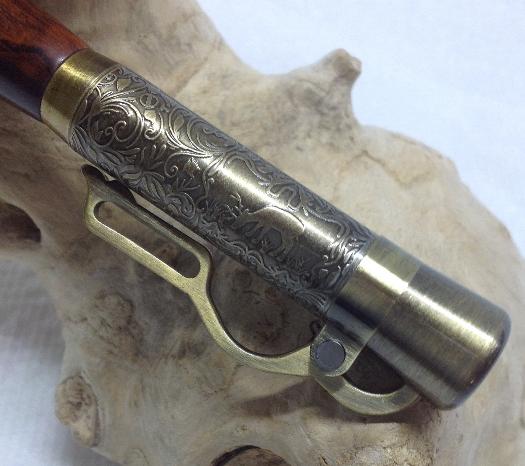 Leopard Wood Barrel Custom Rifle Lever Action Antique Brass Bullet ...