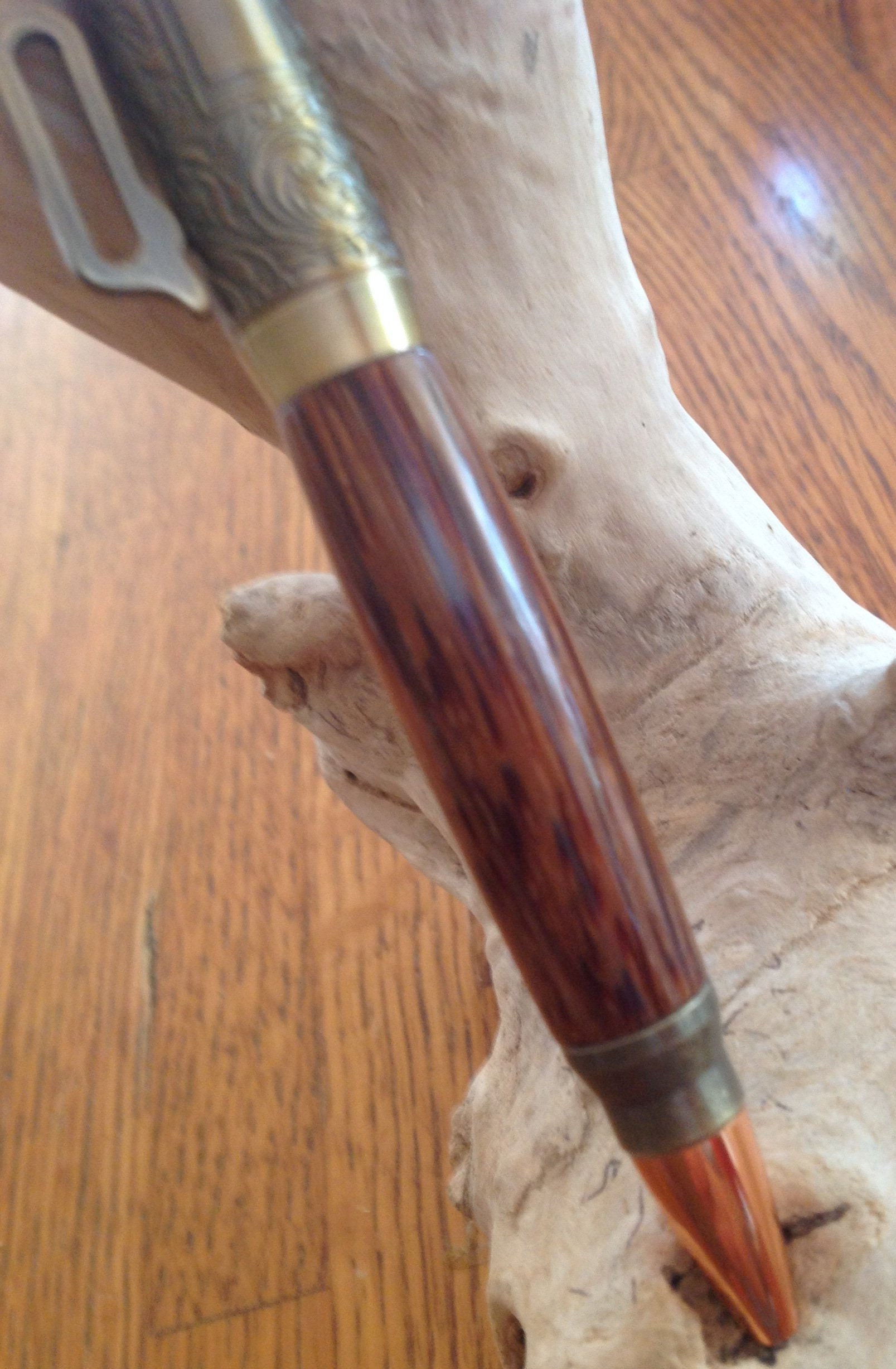 Red Palm Barrel Custom Rifle Lever Action Antique Brass Bullet Pen (#2338)