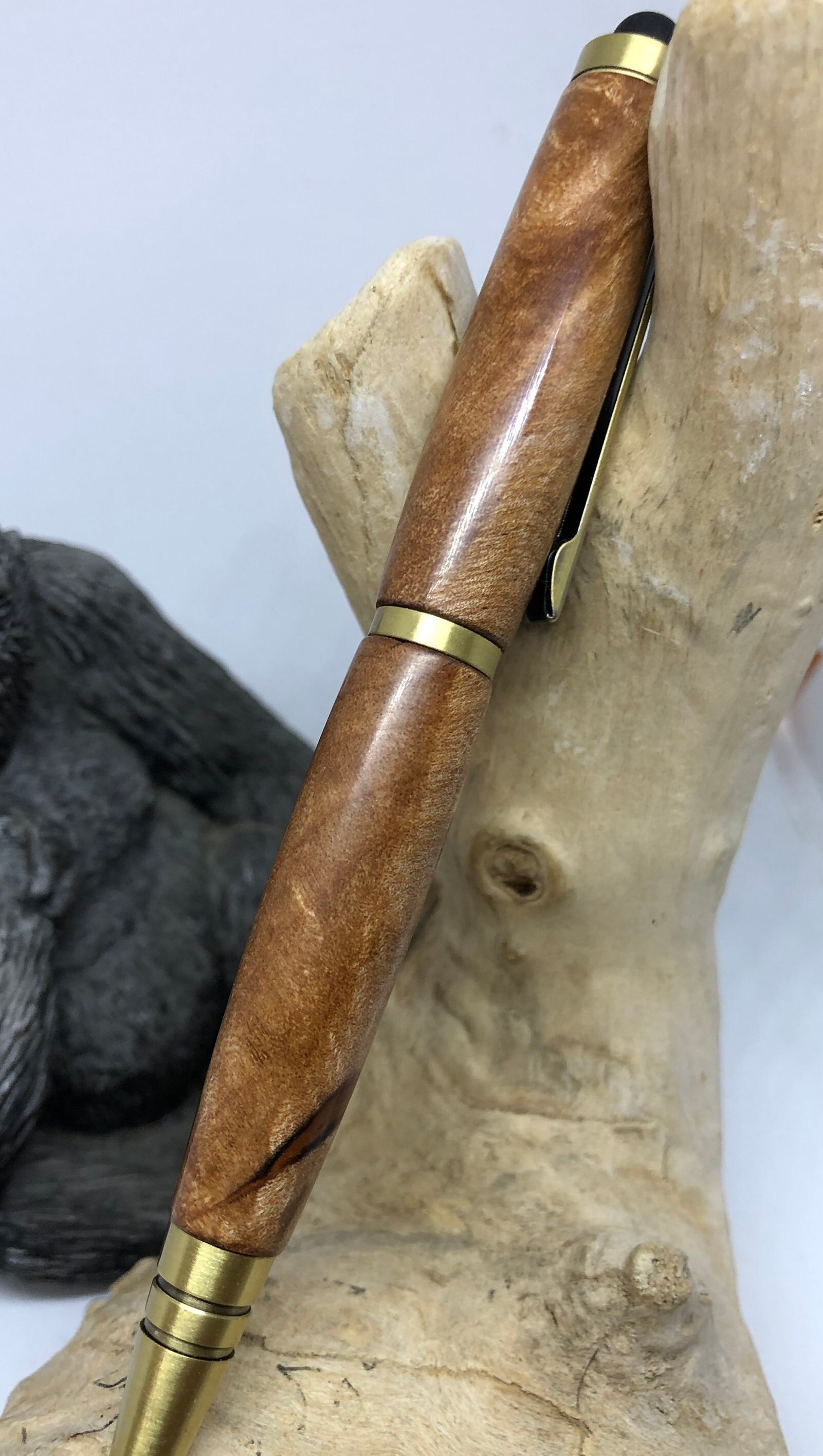 Antique Brass Trim Stylus Twist Pen Made with Maple Burl (#115)