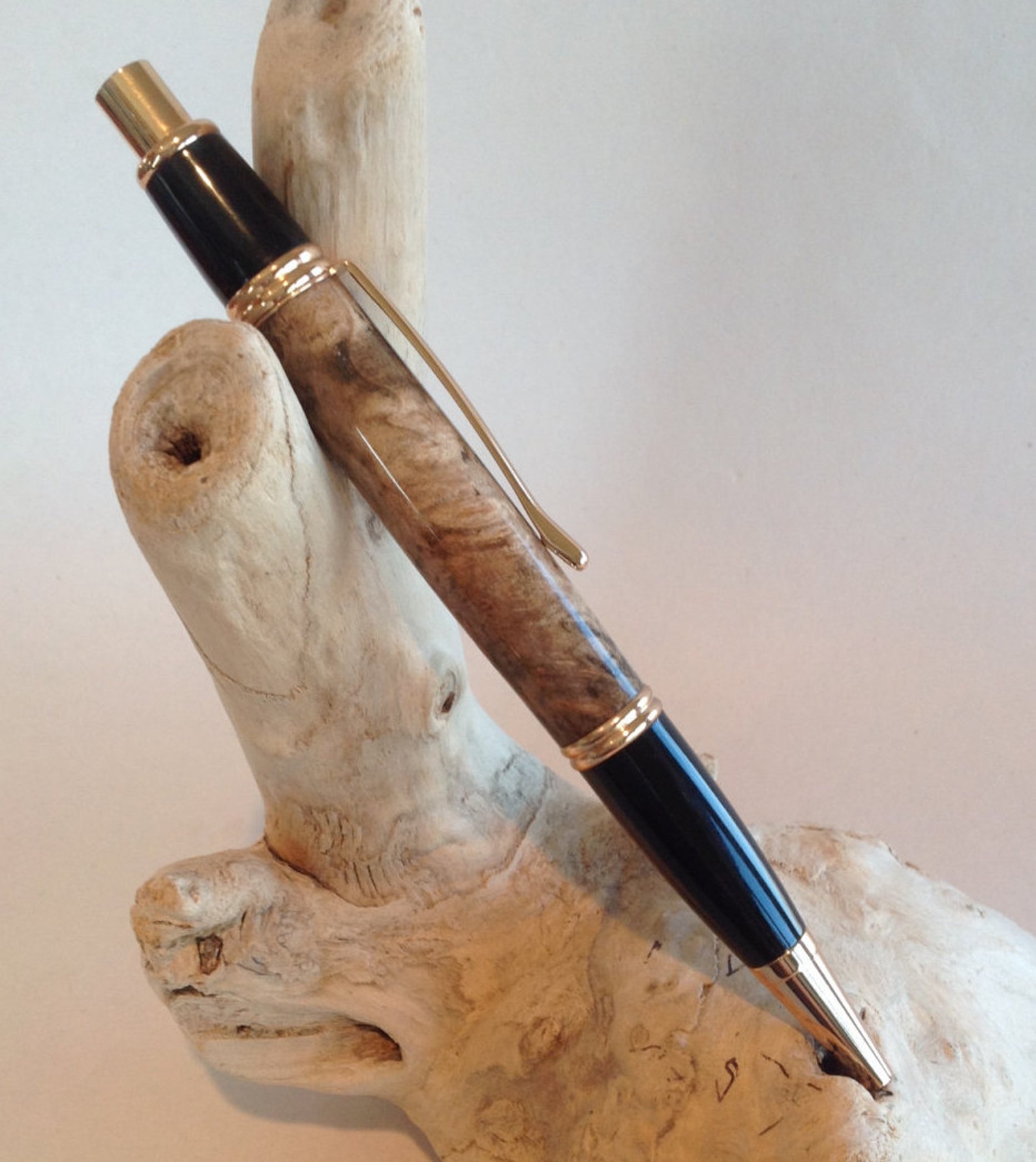 Gatsby Style Click Pen W/hard Maple Burl Wood Barrel and Gold/ Black ...