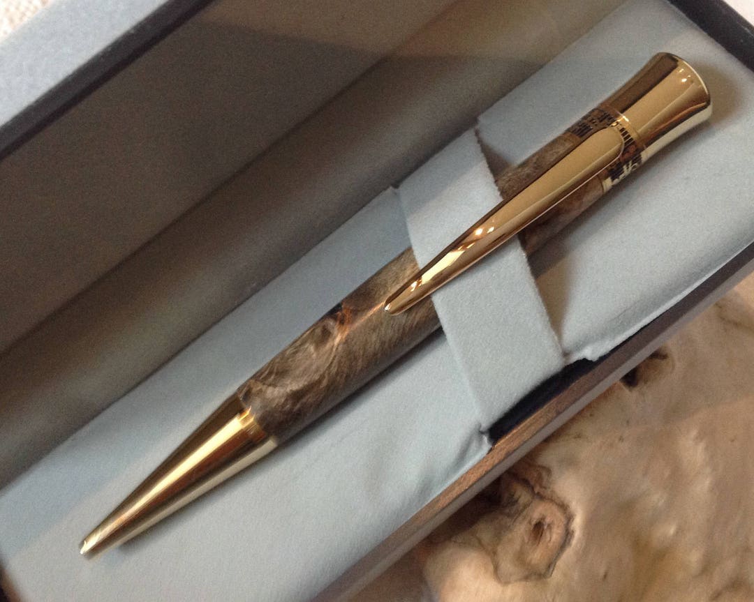 Custom Twist Pen Glacia Style Made W/spalting Oak Barrel With Goldtrim ...