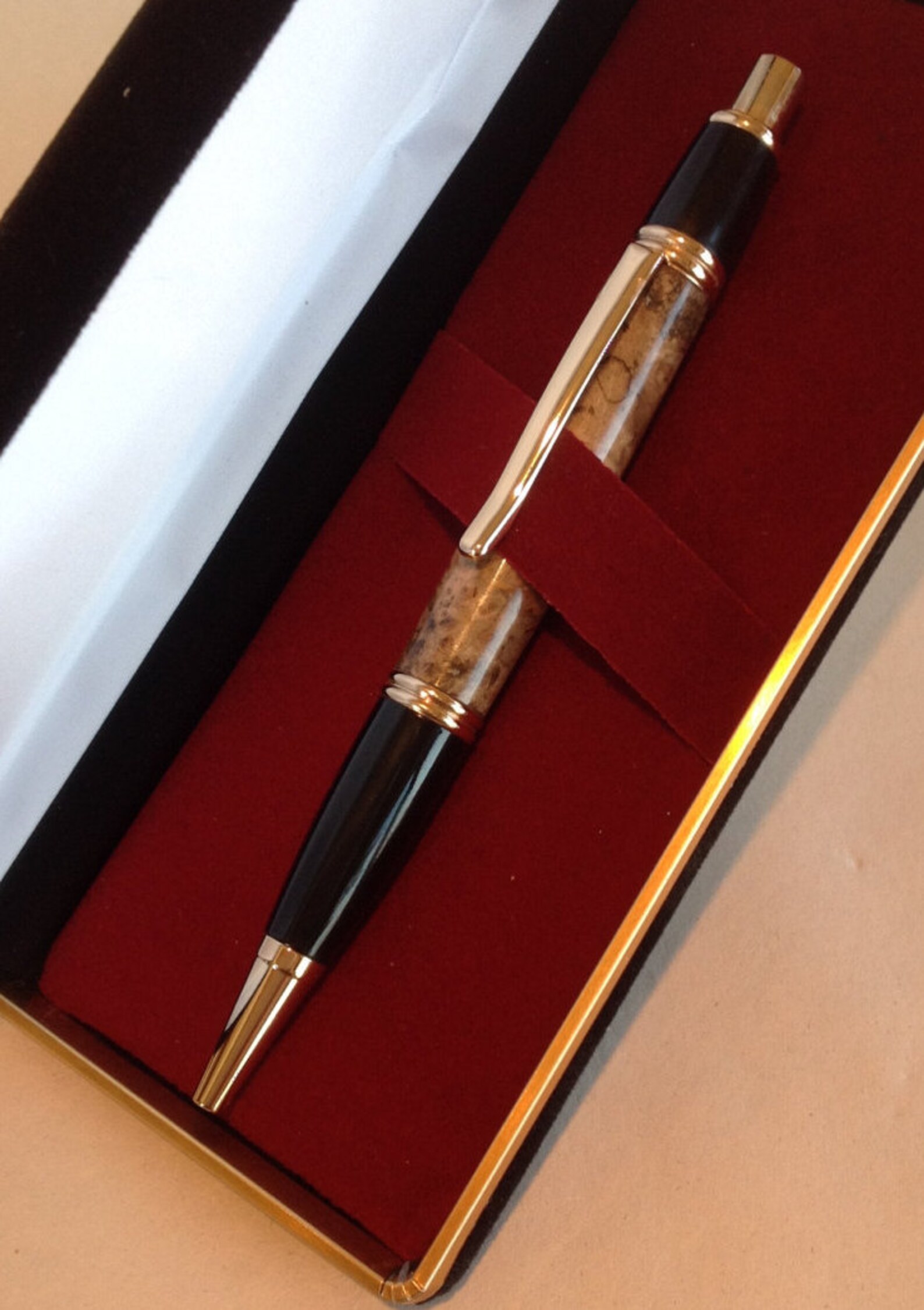 Gatsby Style Click Pen W/hard Maple Burl Wood Barrel and Gold/ Black ...
