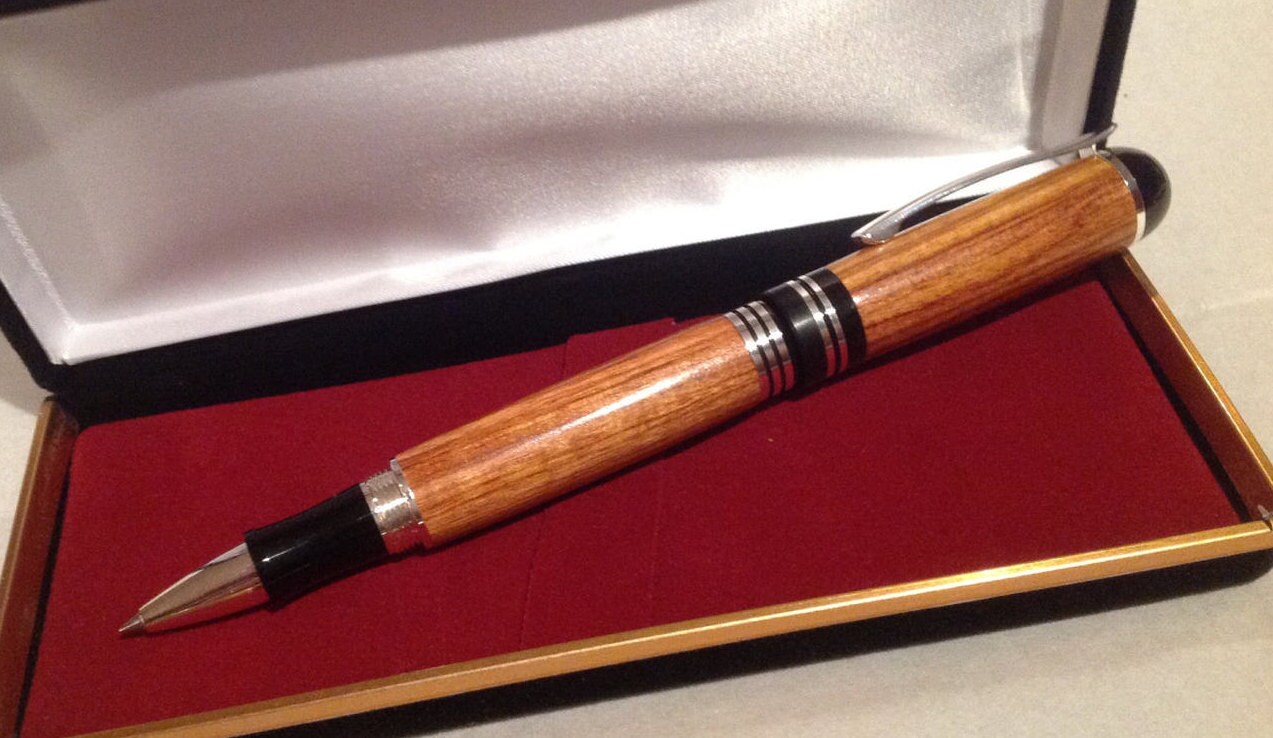 Canary Wood Big Ben/Cigar Style Two Piece Pen W/Black and Chrome Trim ...