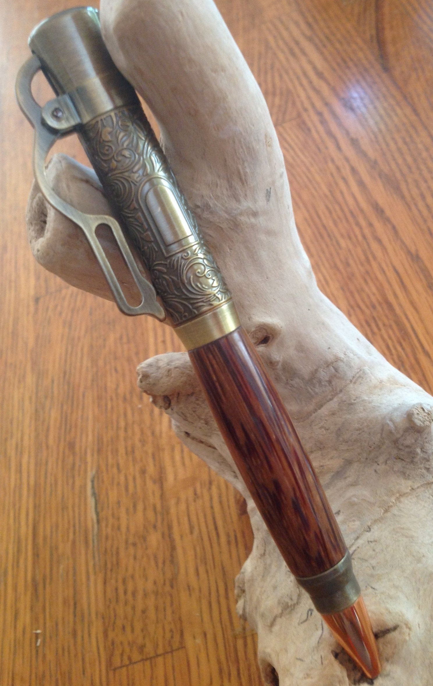 Red Palm Barrel Custom Rifle Lever Action Antique Brass Bullet Pen (#2338)