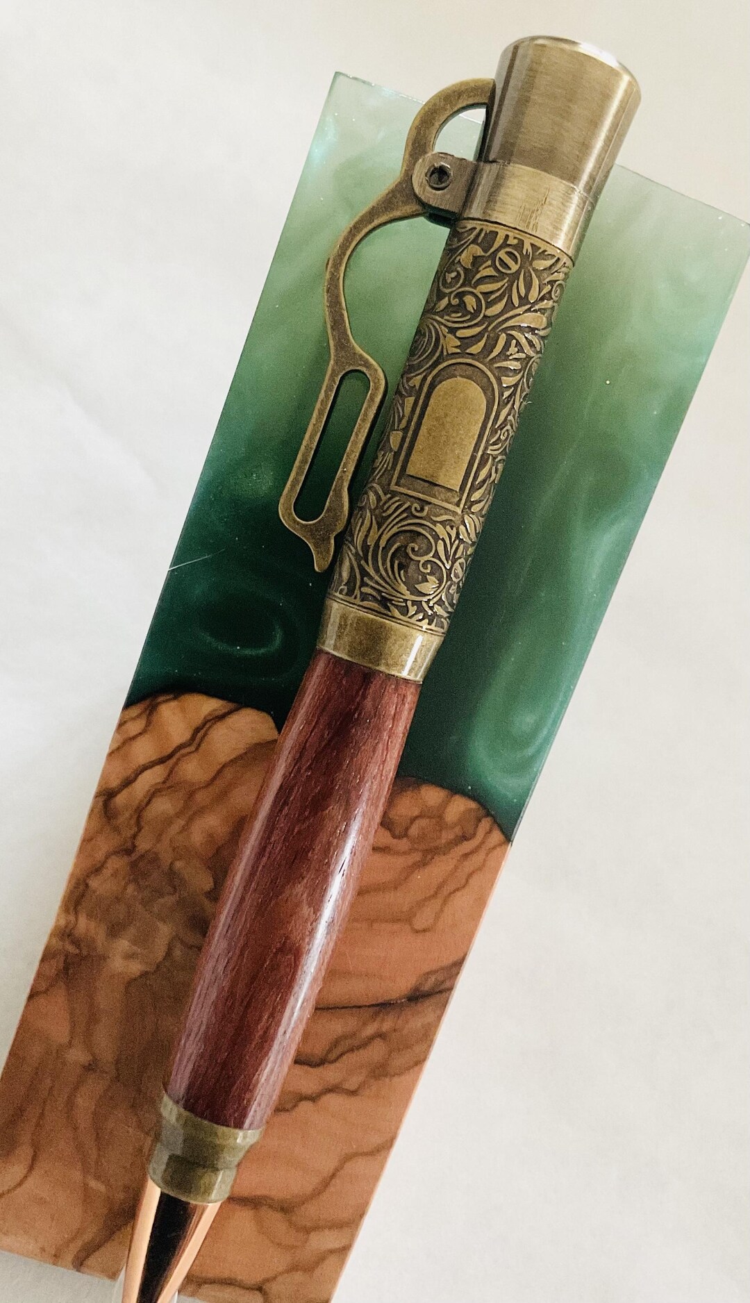 Lever Action Bullet Pen W/antique Brass and Bubinga Wood Barrel. (#2301 ...