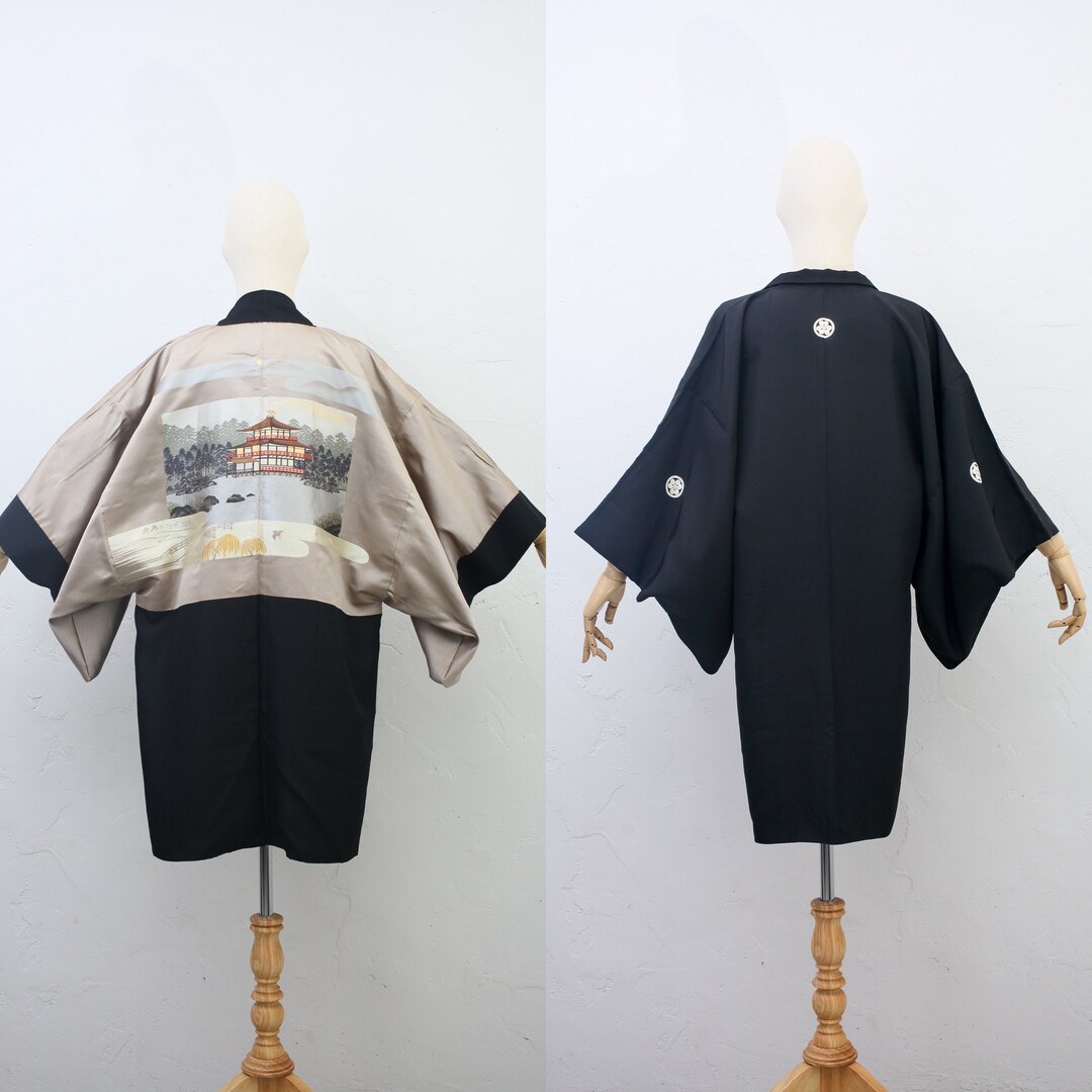 1930s Vintage Haori for Men Japanese Silk Kimono Robe Golden Pavilion ...