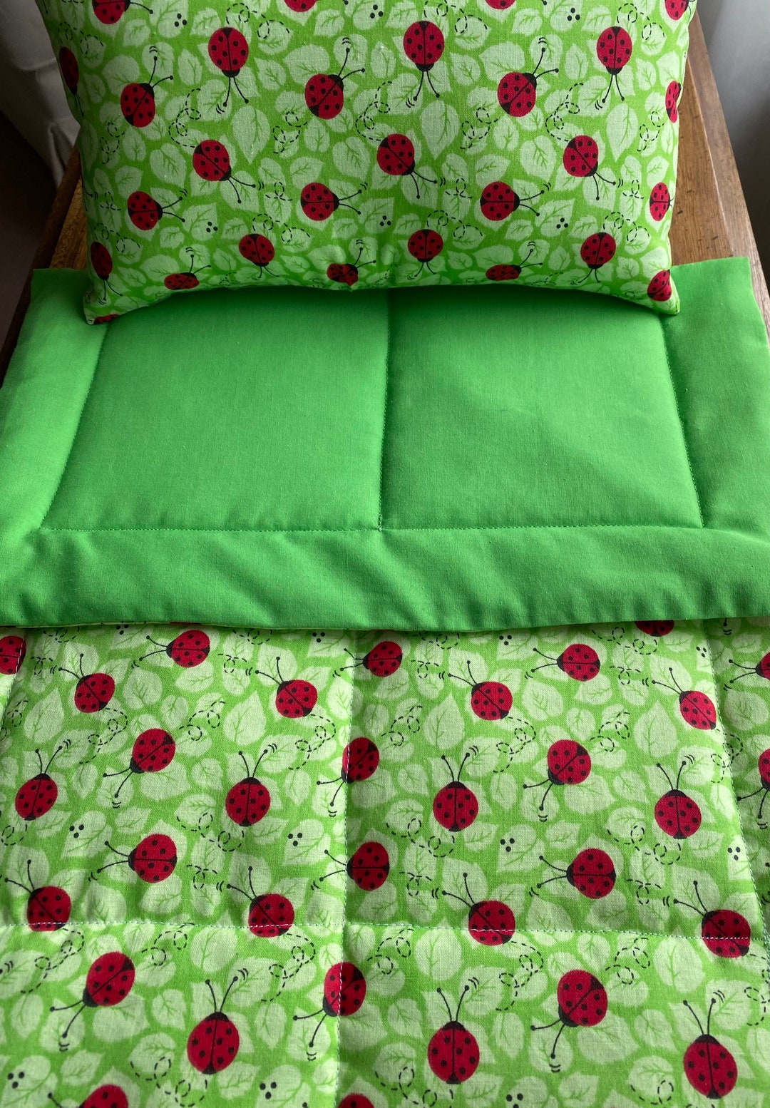 Handmade Ladybugs and Leaves Doll Bedding Set: Blanket & Pillow - Etsy