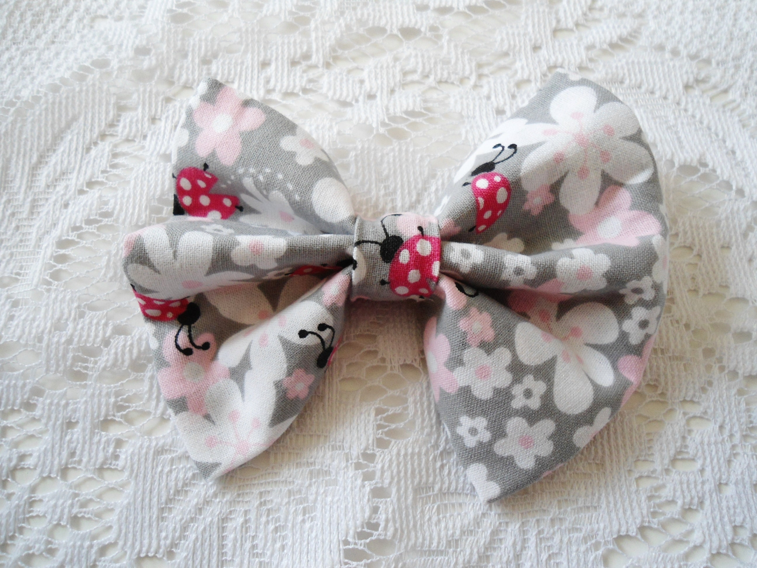 Ladybugs Hair Bow Ladybugs Bow Pink Gray White Hair Bow - Etsy