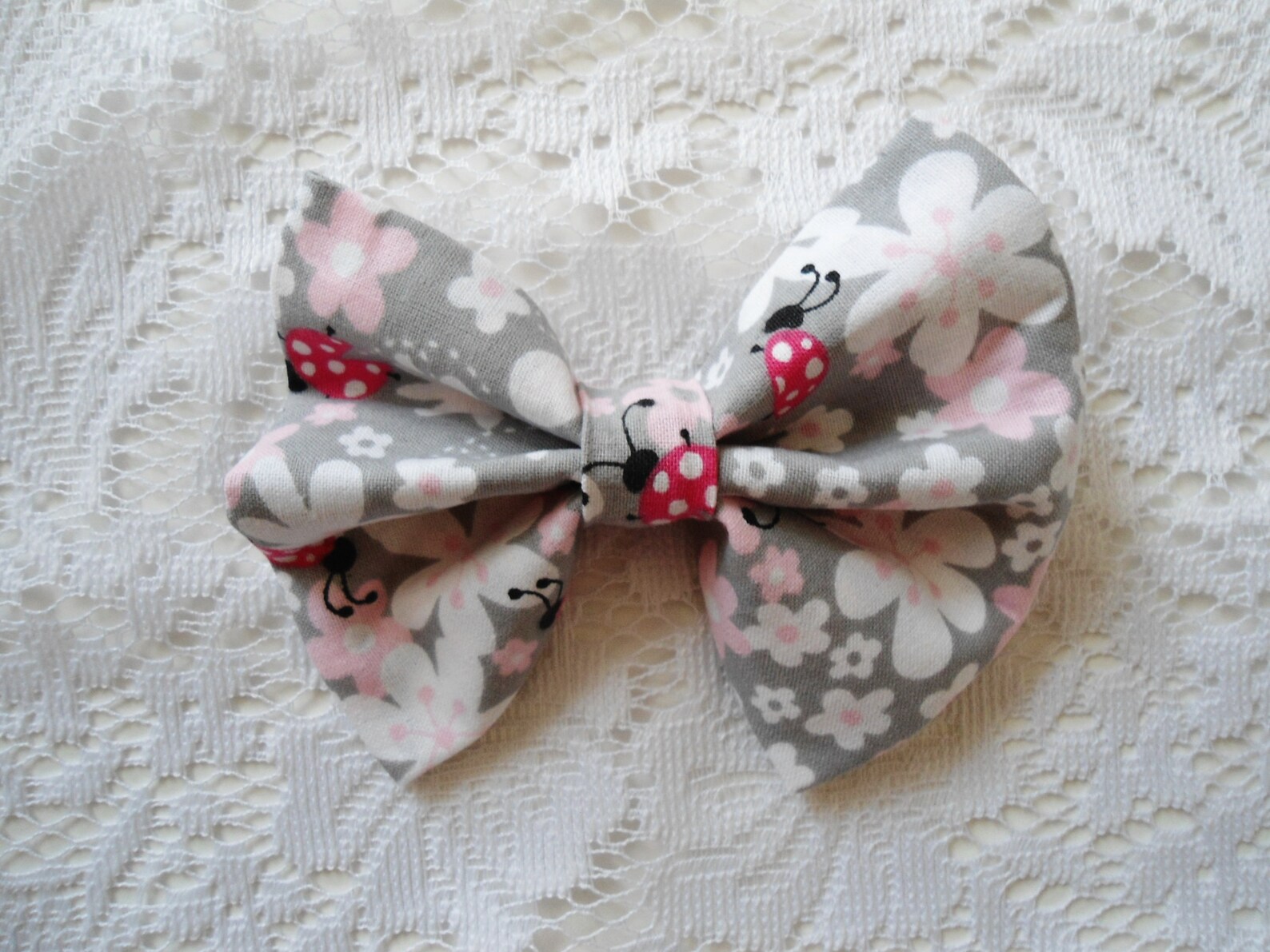 Ladybugs Hair Bow Ladybugs Bow Pink Gray White Hair Bow | Etsy