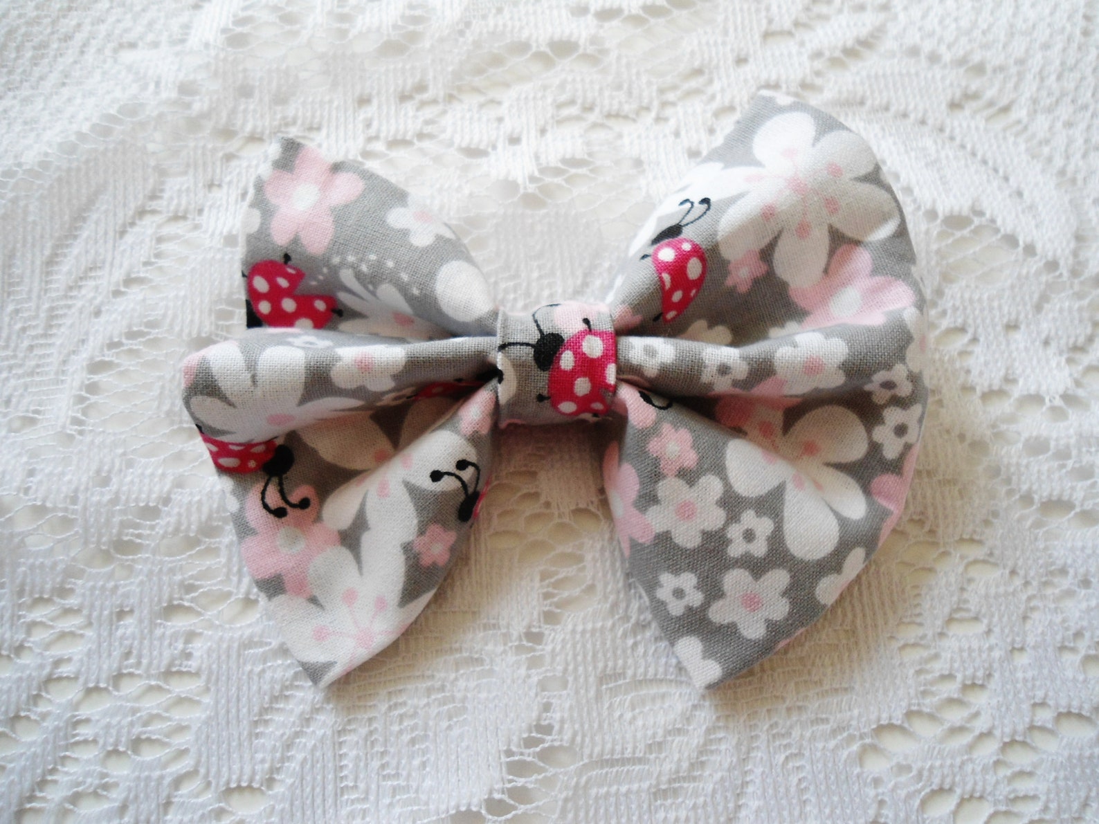 Ladybugs Hair Bow Ladybugs Bow Pink Gray White Hair Bow | Etsy