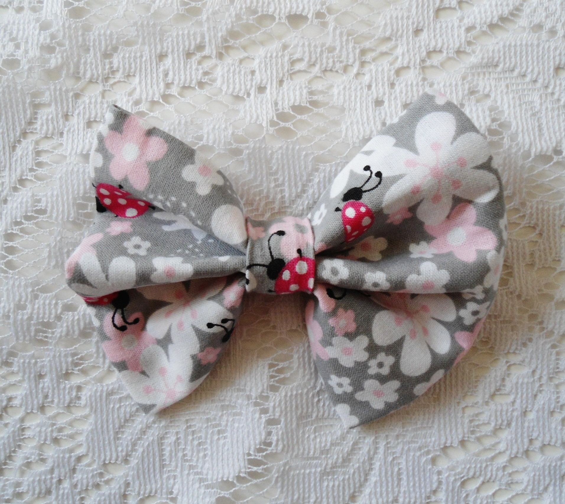 Ladybugs Hair Bow Ladybugs Bow Pink Gray White Hair Bow - Etsy