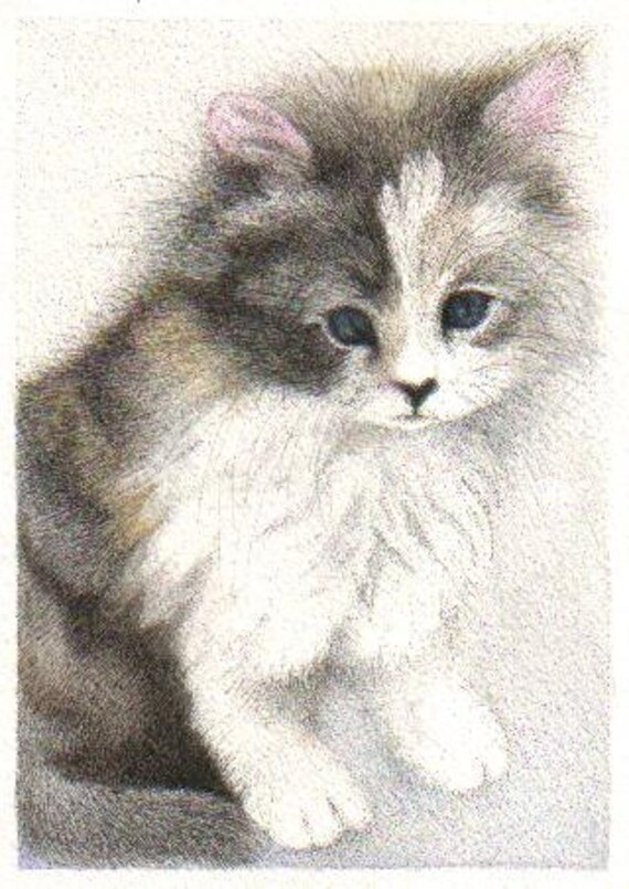 Soft Touch Soft watercolour/pen-and-ink cat Art Print animal | Etsy