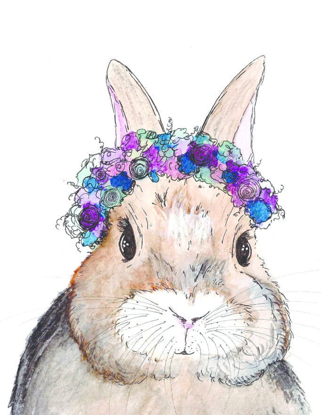 Jilly - Flower Queen Bunny Art Print Animal Art for Animal Lovers ...