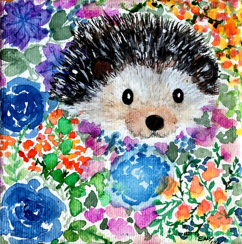 Flower Hedgehog Art Print Gift Idea for Animal Lovers - Etsy