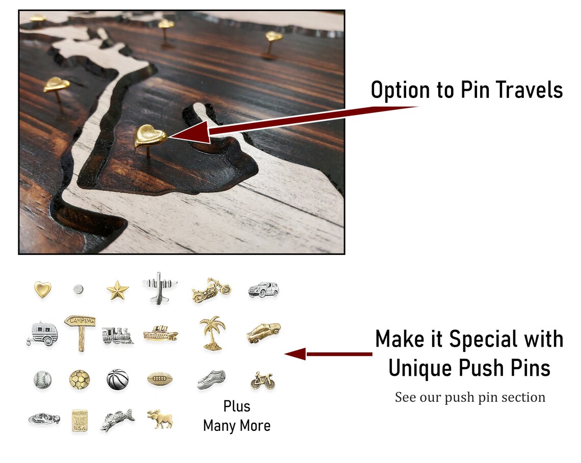 Push Pin Map World Map Wall Art Carved Wooden Map Custom - Etsy