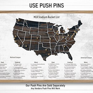 Push Pin Baseball Bucket List US Map | All Ball Parks Listed | Major ...