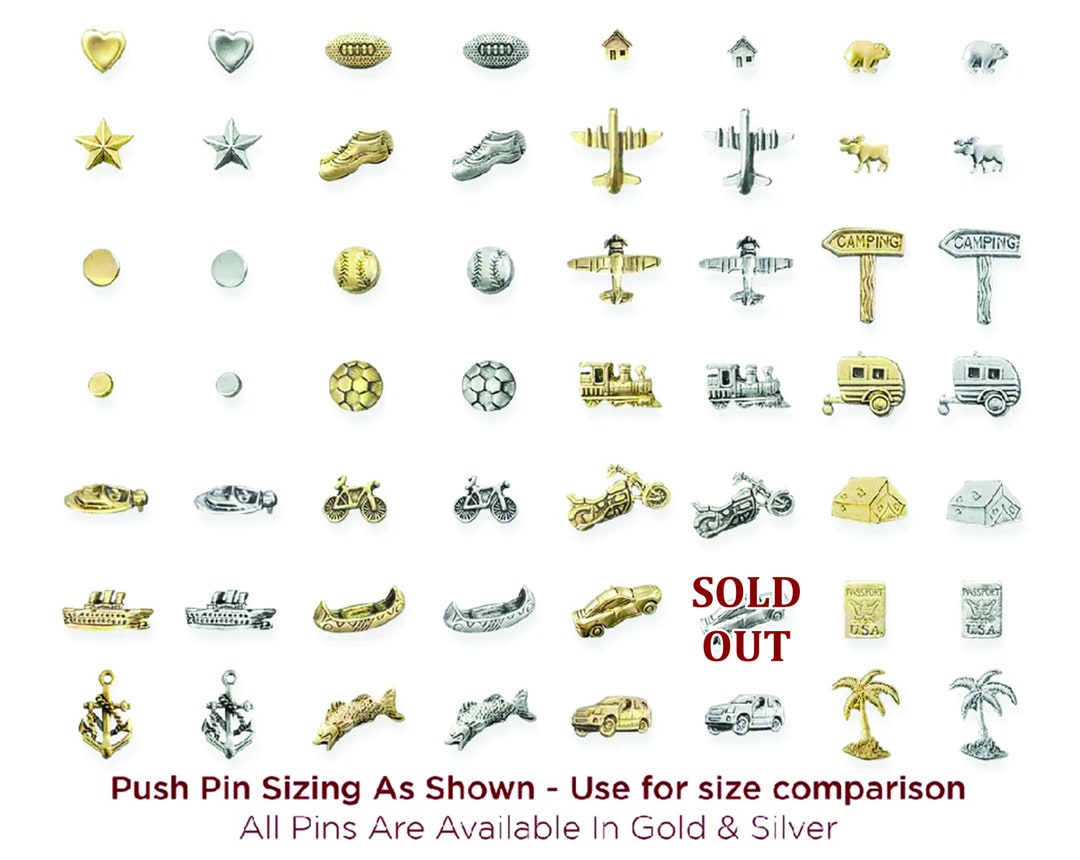 Mix and Match Solid Metal Push Pins, Gold & Silver Travel Markers, Mark ...