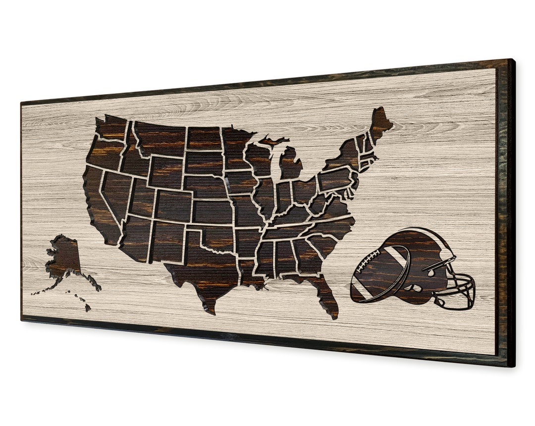 Football Bucket List Push Pin Map of the United States - Carved Wood ...
