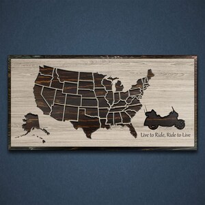Motorcycle Travel Map Carved Into Wood Push Pin Friendly, Customize ...
