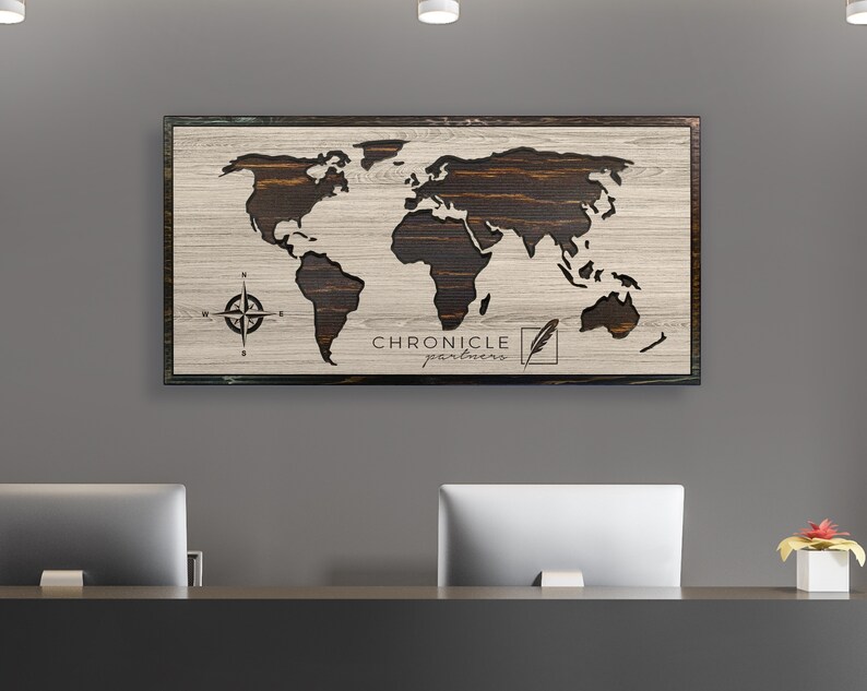 World Map With Business Logo, Company Logo, Office Decor, Lobby Art ...