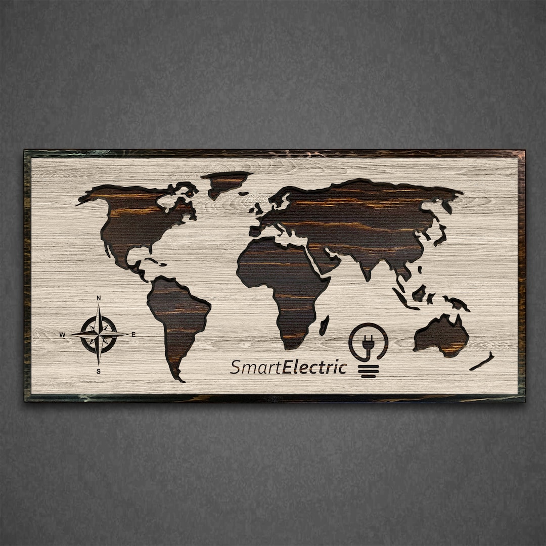 World Map With Custom Business Logo - Custom Office and Business Wall ...