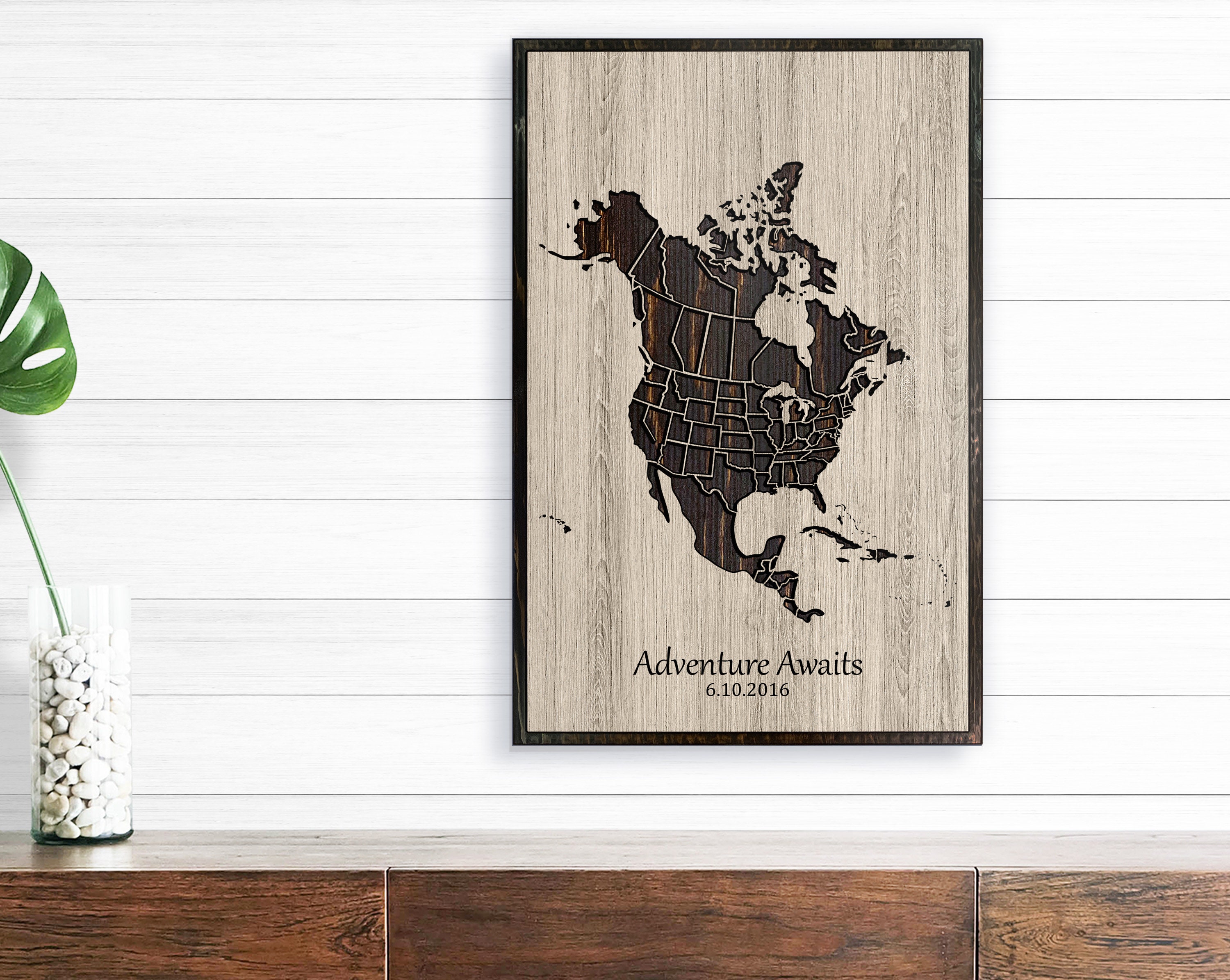 North American Map, Carved, 3D Wall Art, Adventure Awaits, Anniversary ...
