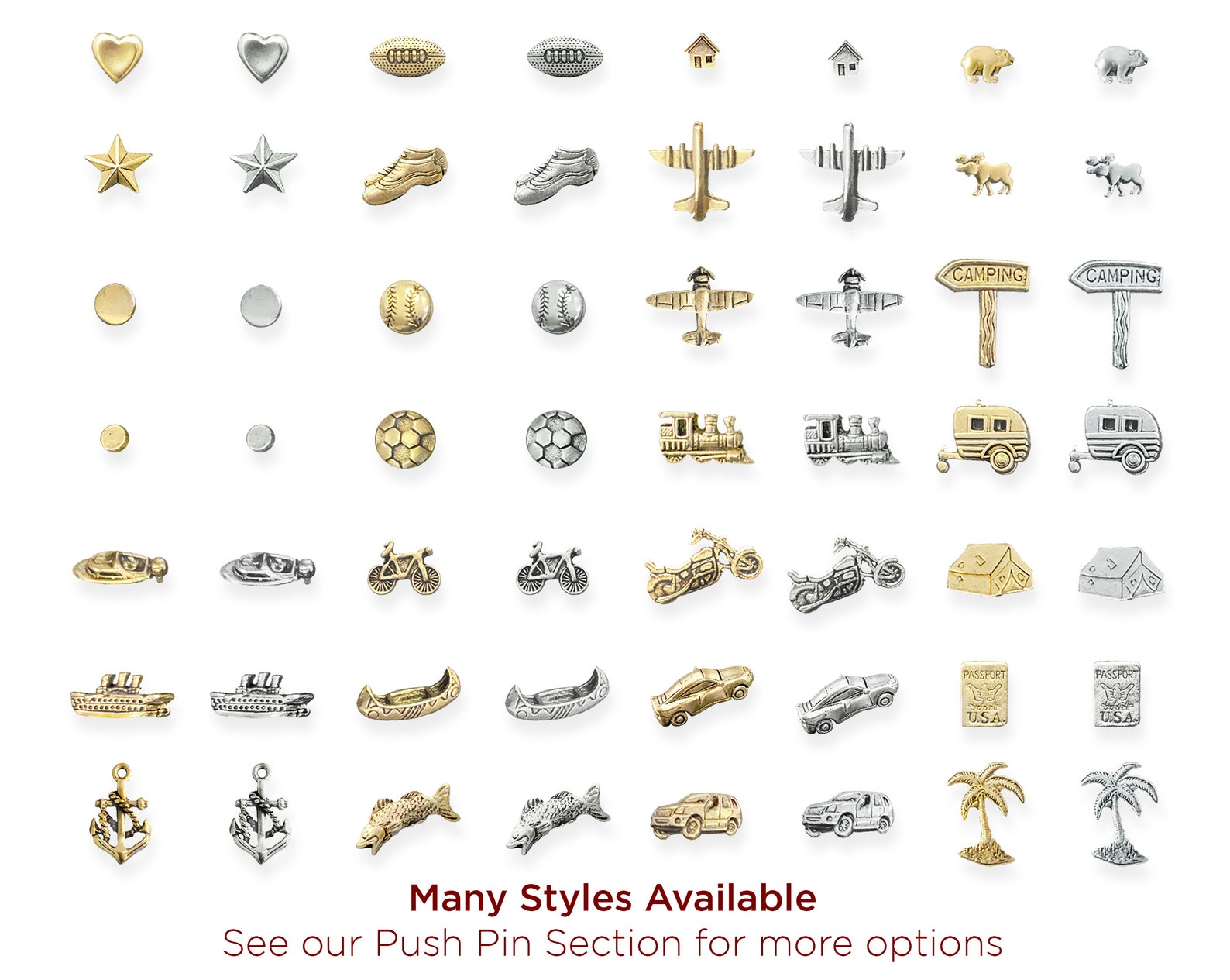 Push Pins, Gold & Silver Stars, Star Pushpins, Push Pin of Star, Golden ...