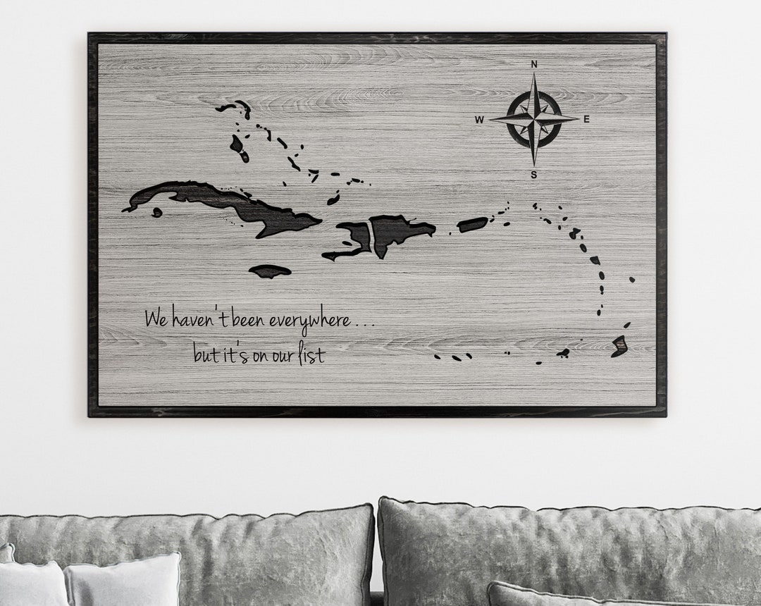 Caribbean Push Pin Map - Map to Mark Travels to Islands - Vacation ...