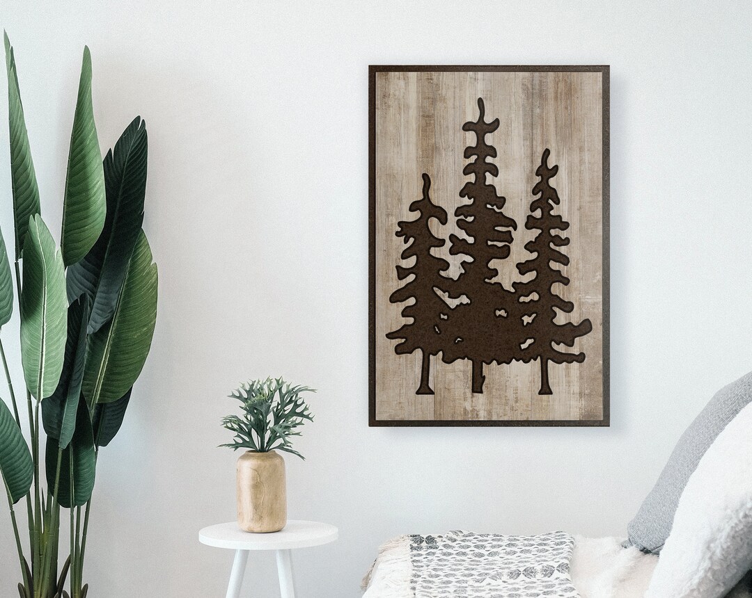 Carved 3D Trees Wall Decor, Evergreen Spruce Pine Wall Art, Mountain ...