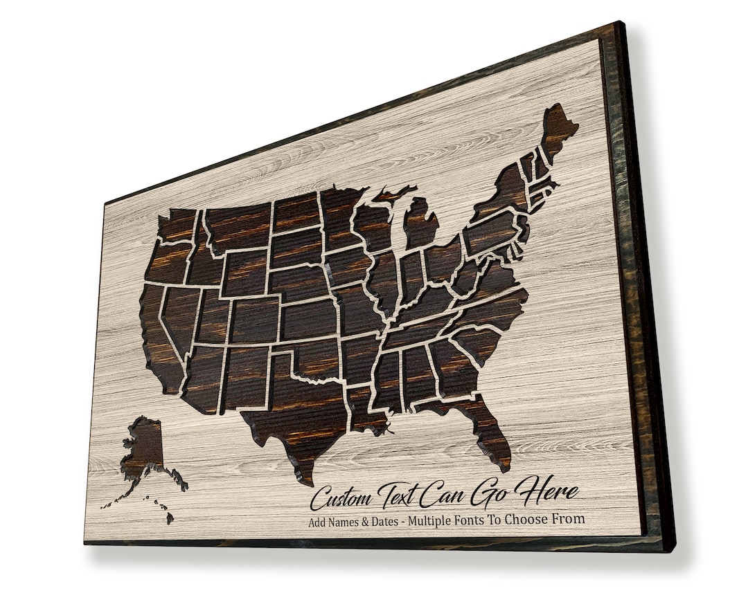 US Map for Push Pins - Carved Wood Map of the United States - Modern ...