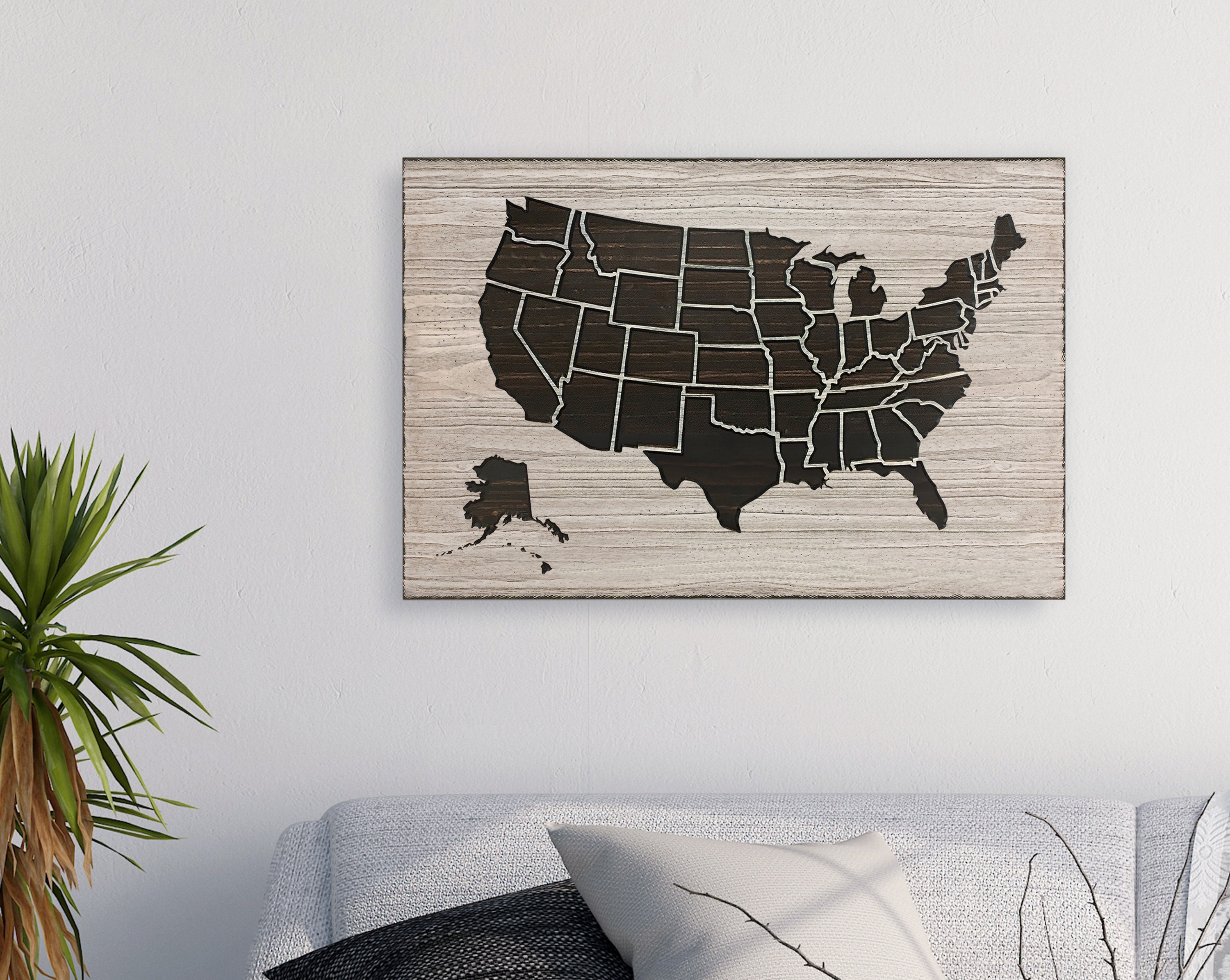 US Map wall art carved into solid wood to hang on wall in home | Etsy