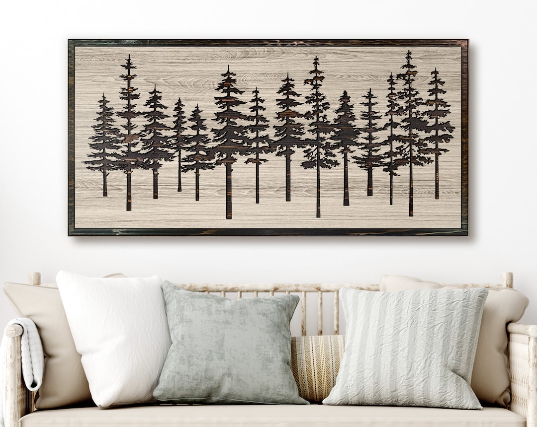 Carved Pine Tree Scene Art Evergreen Trees Mountain Art - Etsy
