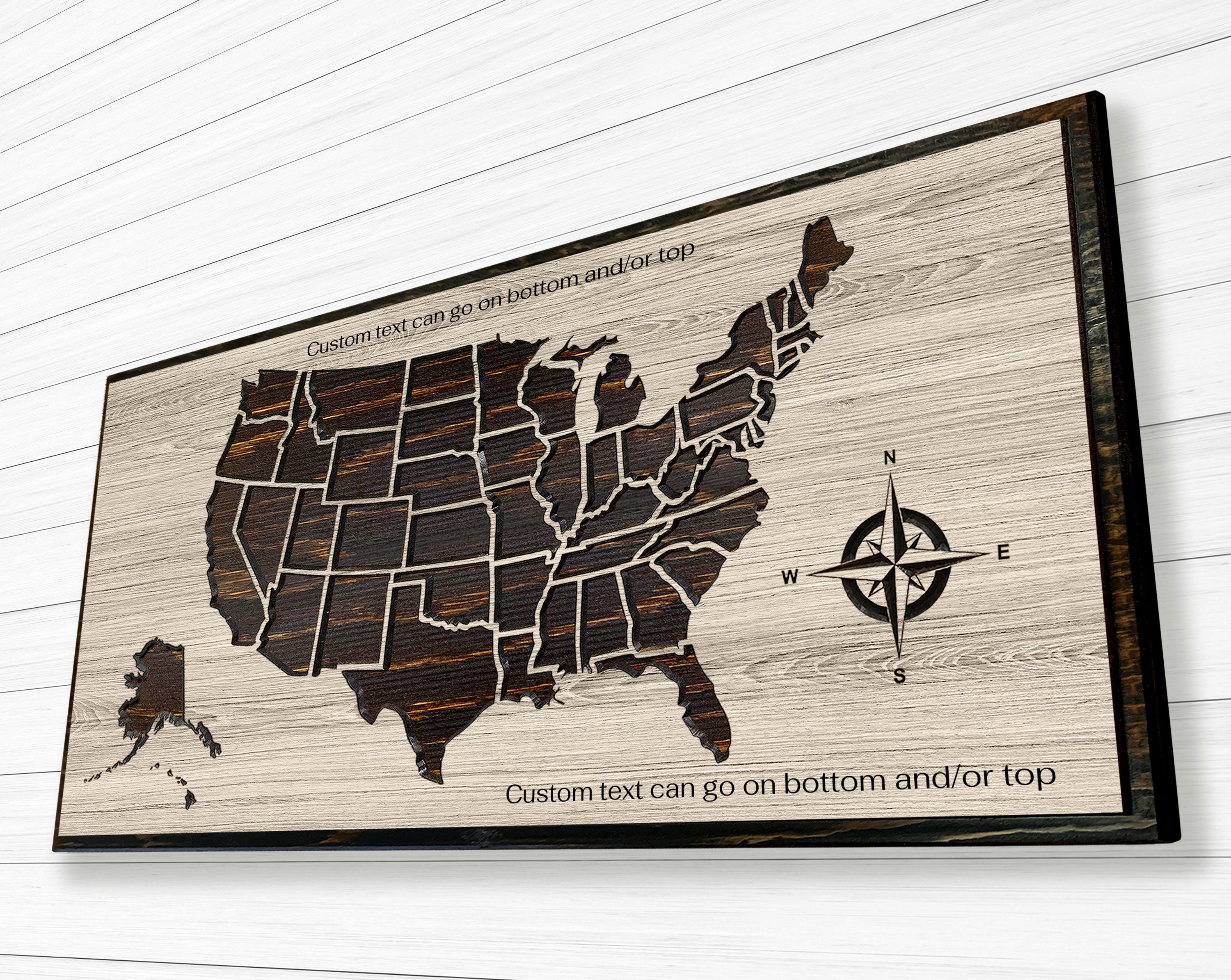 Push Pin US Map With Compass Custom Wood Carved Map With - Etsy
