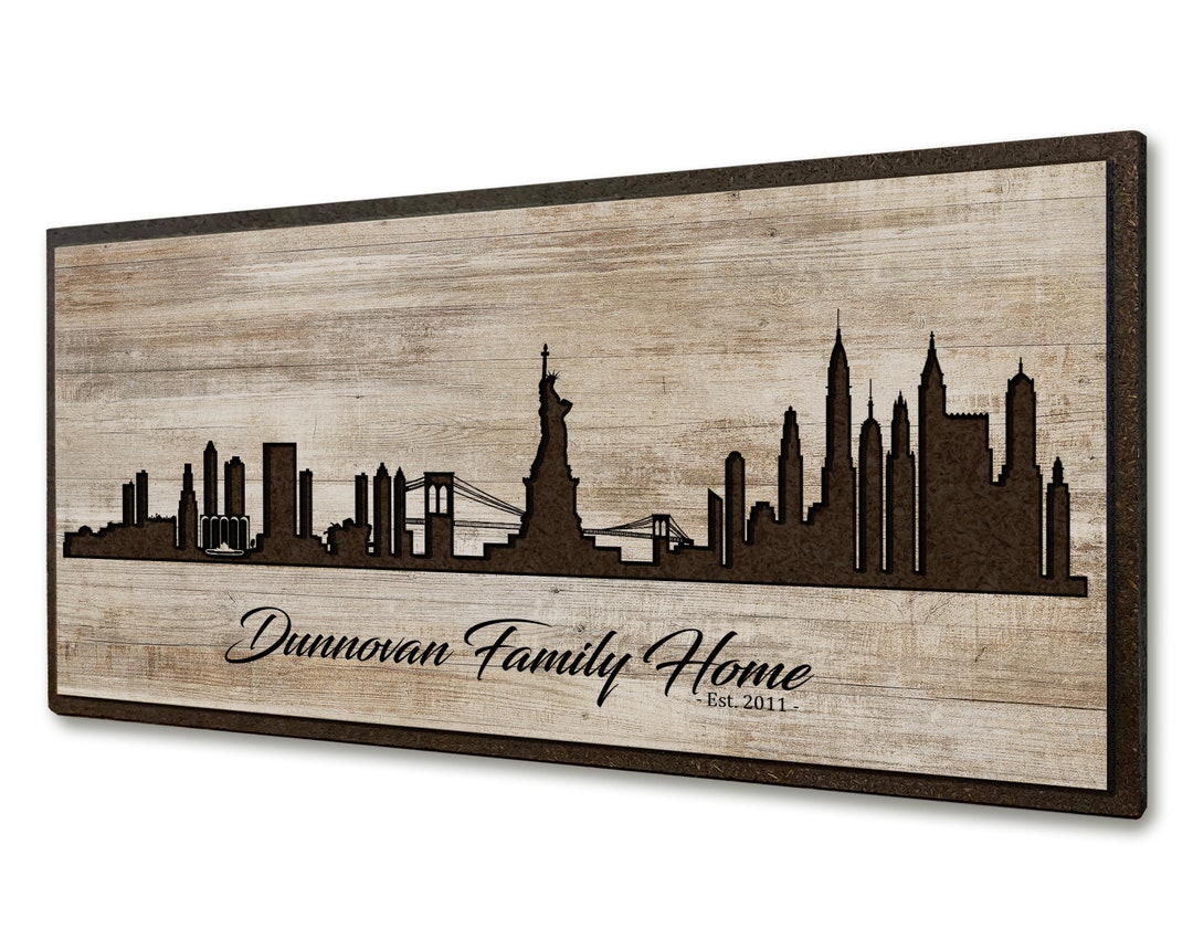 Family Name Sign With New York City Skyline, Customized Name Sign, New ...