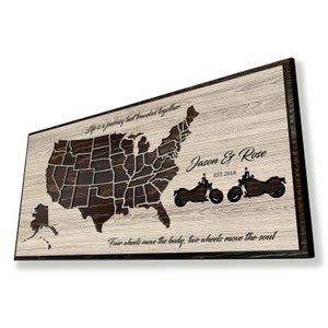Motorcycle Push Pin Map Picture | Carved Wood Wall Art | Personalized ...