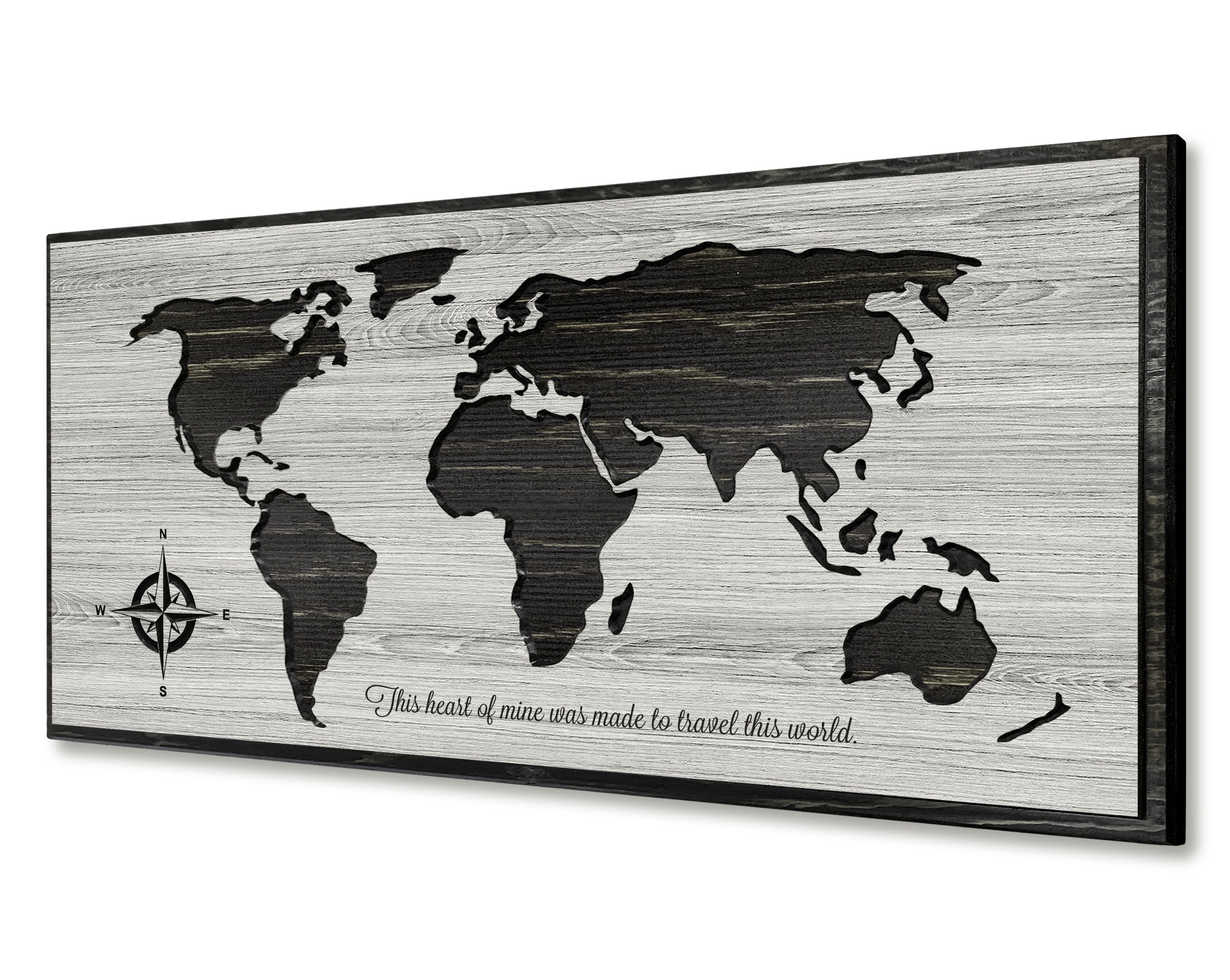 Wood World Map Carved Wooden Map Custom World Map Push - Etsy